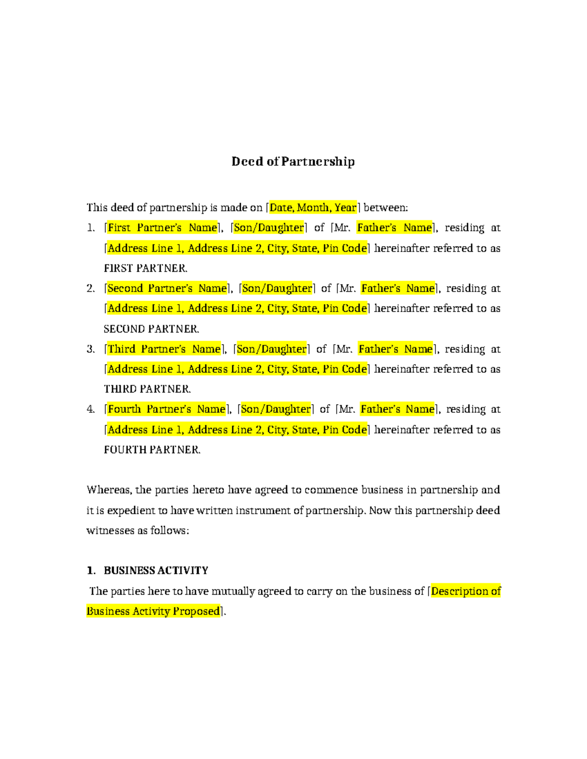 Partnership-deed-format (1) - Deed of Partnership This deed of ...