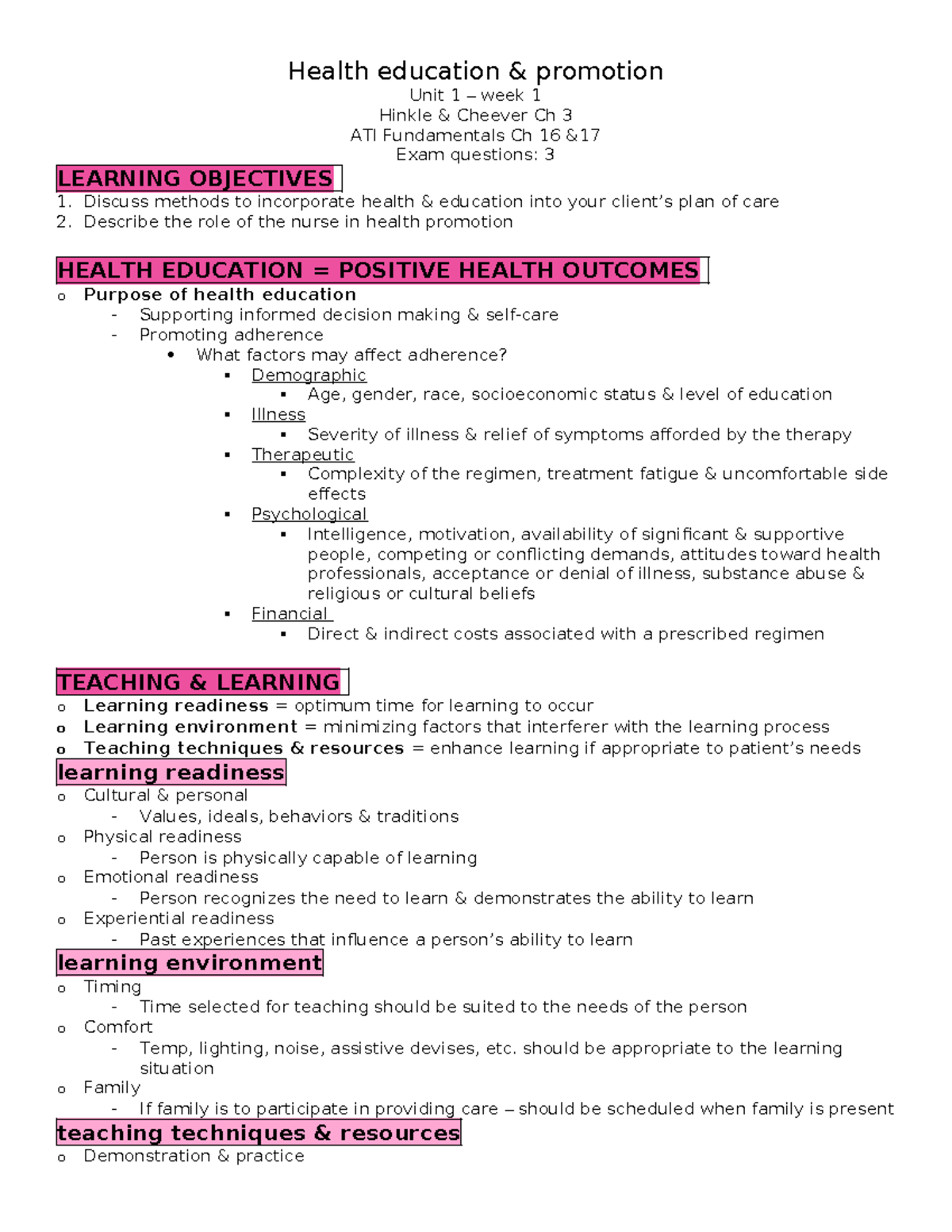 Health ed & promotion - Health education & promotion Unit 1 – week 1 ...