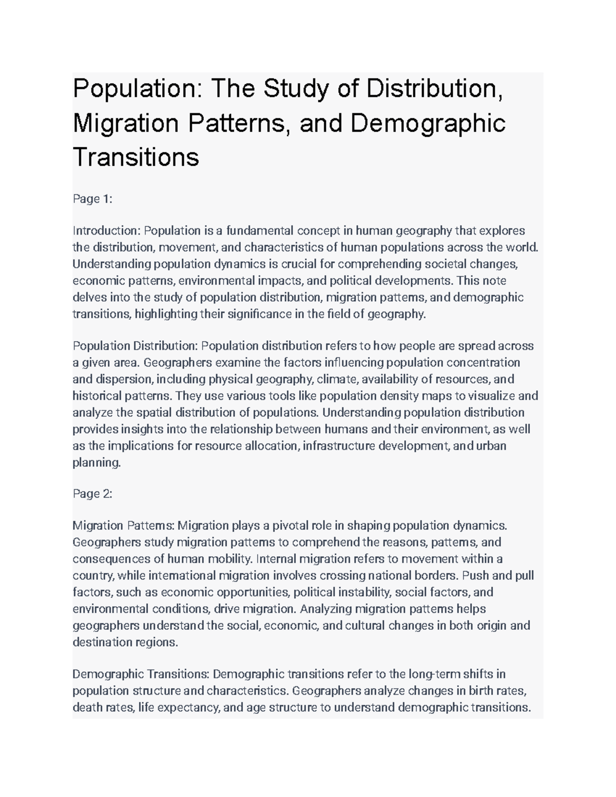 Population The Study of Distribution, Migration Patterns, and ...