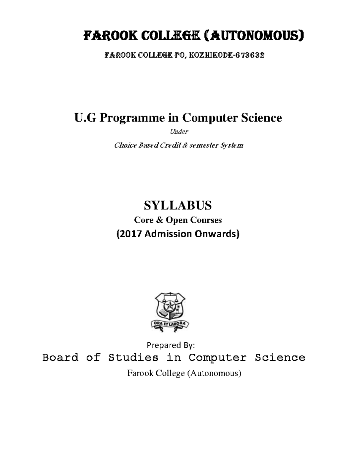 BSc Computer Science 2017 - FAROOK COLLEGE (AUTONOMOUS) Farook College ...