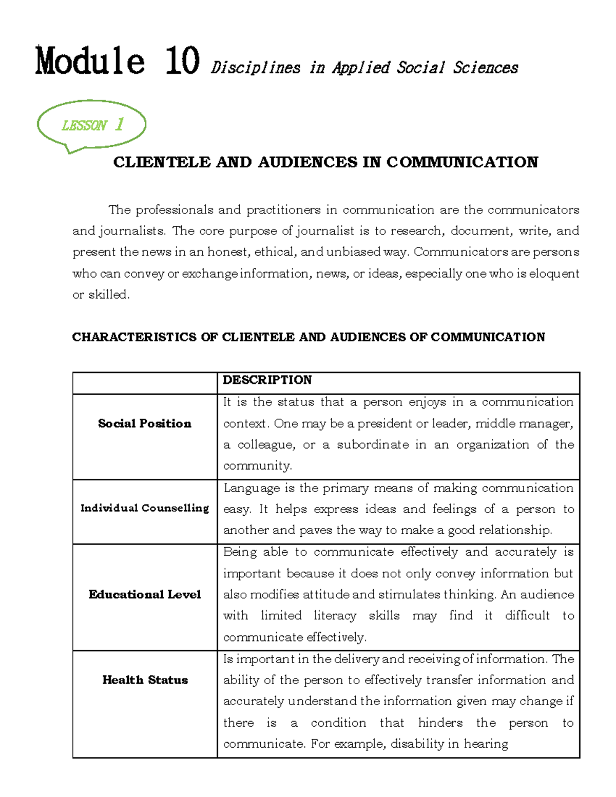 Module 10 Disciplines in Applied Social Sciences - Module 10 ...