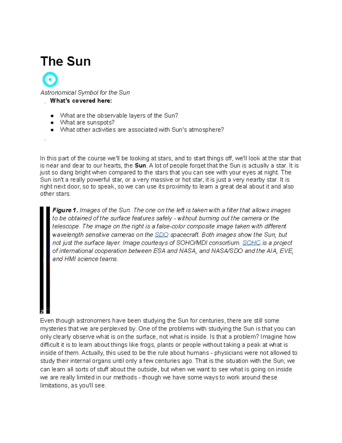 The Sun - lecture notes - The Sun Astronomical Symbol for the Sun What ...