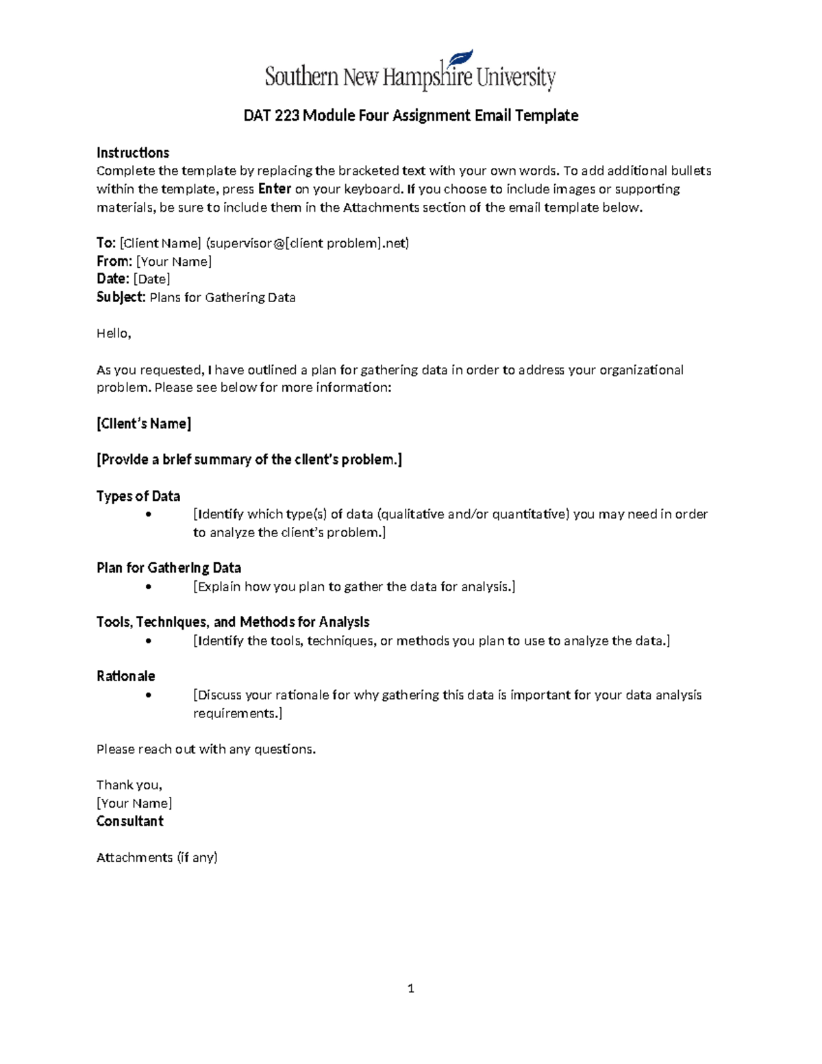 DAT 223 Module Four Assignment Email Template - DAT 223 Module Four ...