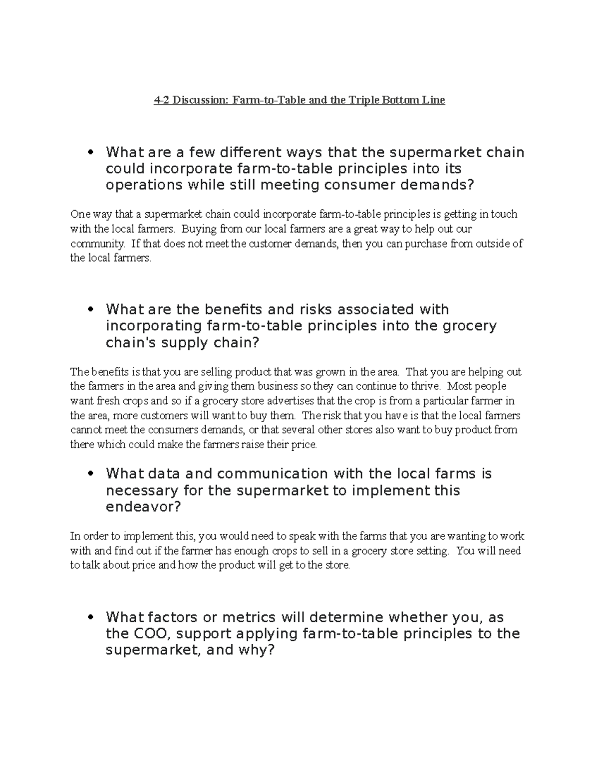 4-2 Discussion Farm to Table and the Triple Bottom Line - 4-2 ...