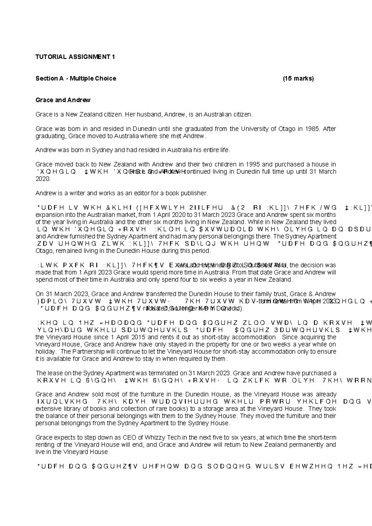 Tutorial 01 2023 - TUTORIAL ASSIGNMENT 1 Section A - Multiple Choice ( 15 marks) Grace and ...