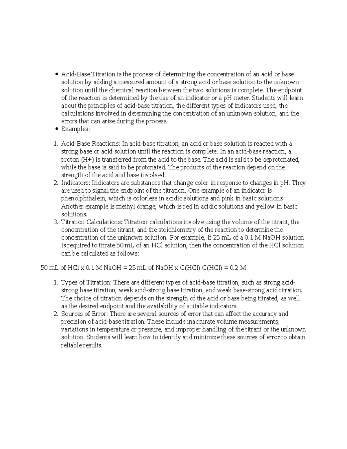 Acid-Base Titration - A topic from Lab work and experiments - Acid-Base ...