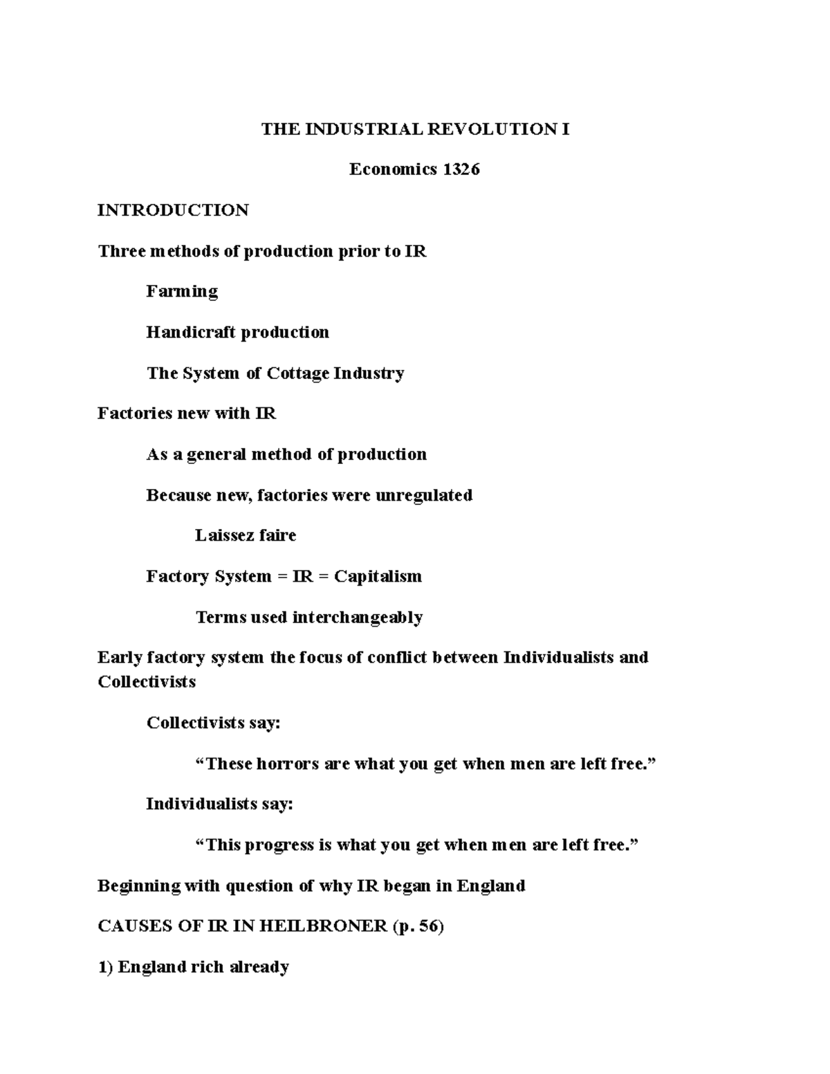 Industrial Revolution Pt1 - THE INDUSTRIAL REVOLUTION I Economics 1326 ...