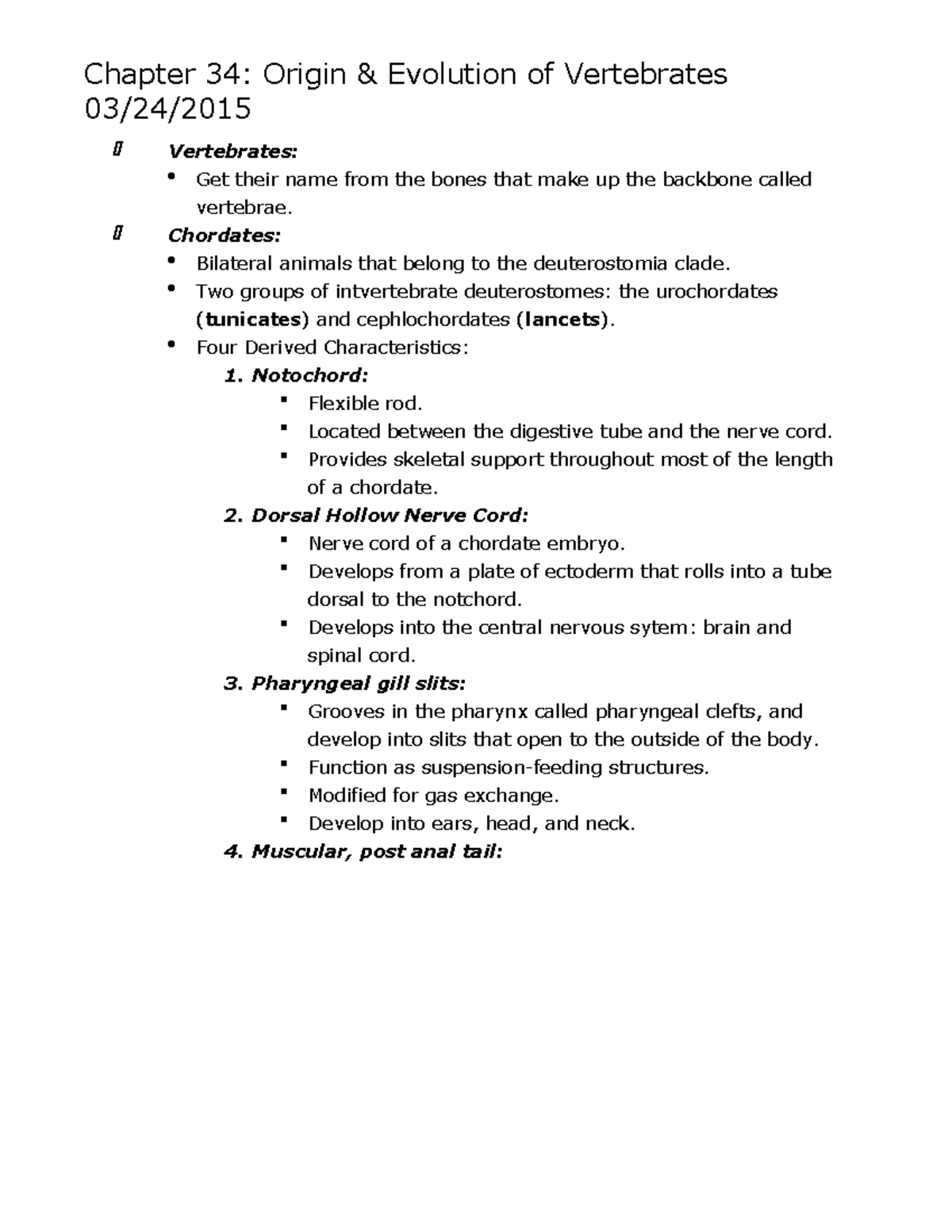 Bio 102-Chapter 34 lecture notes - Chapter 34: Origin & Evolution of ...