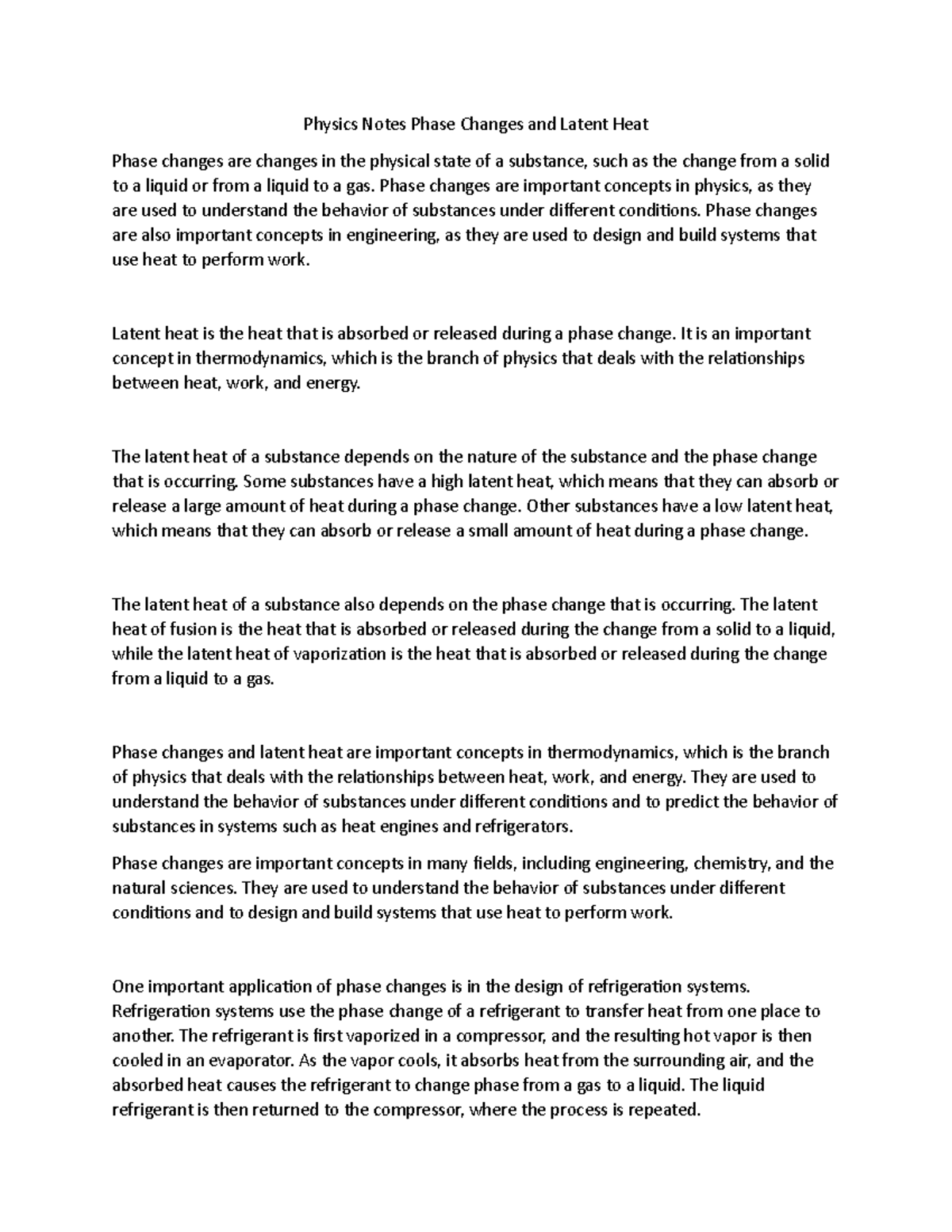 Physics Notes Phase Changes and Latent Heat - Phase changes are ...