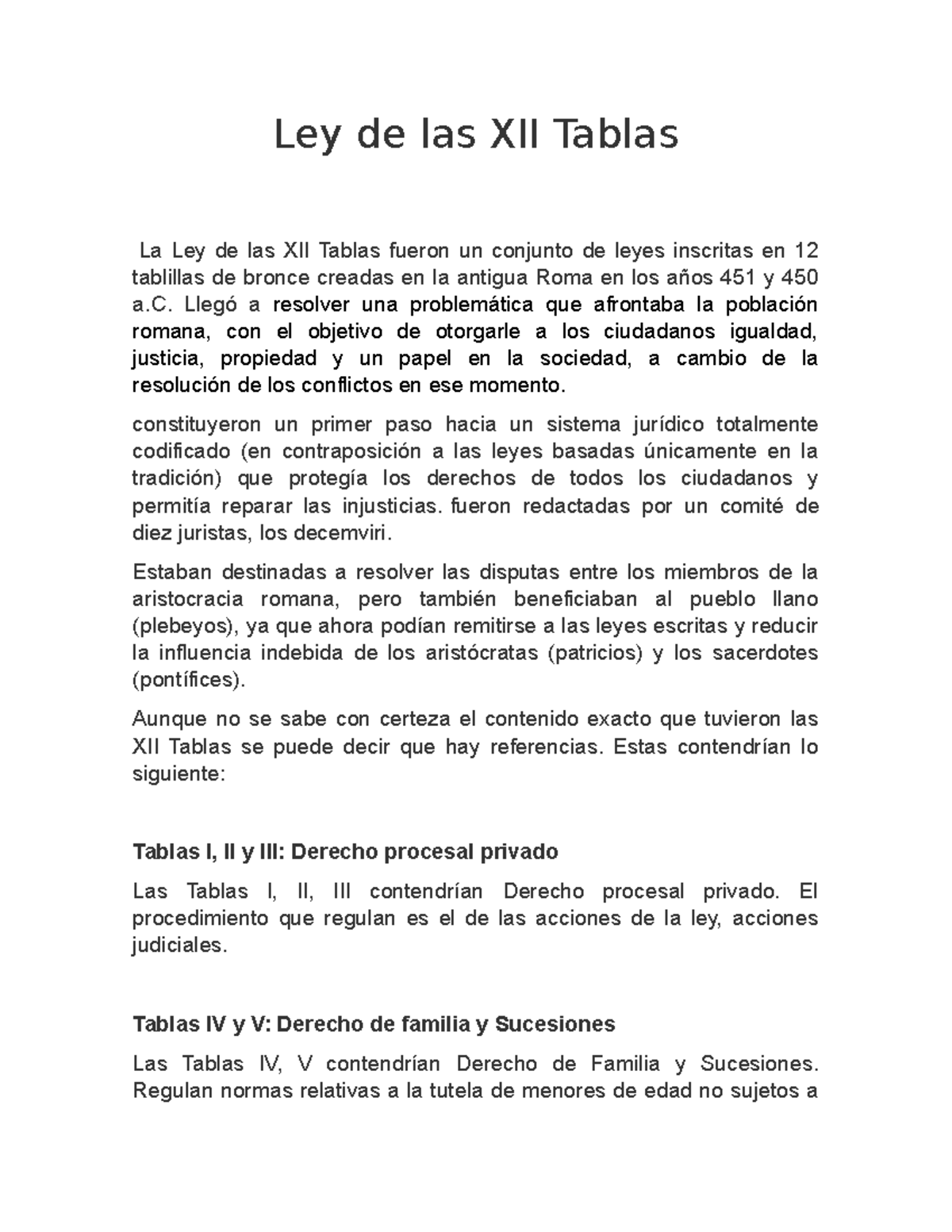 Ley de las XII Tablas - apuntes - Ley de las XII Tablas La Ley de las ...