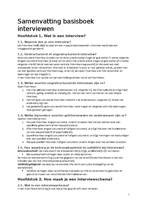 Samenvatting H1 - Basisboek Interviewen - Een interview is een ...