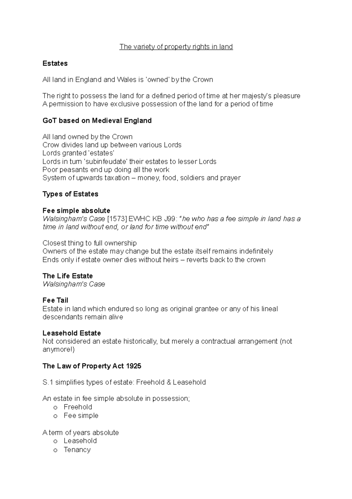 Lecture Three - Property Rights in Land - The variety of property ...