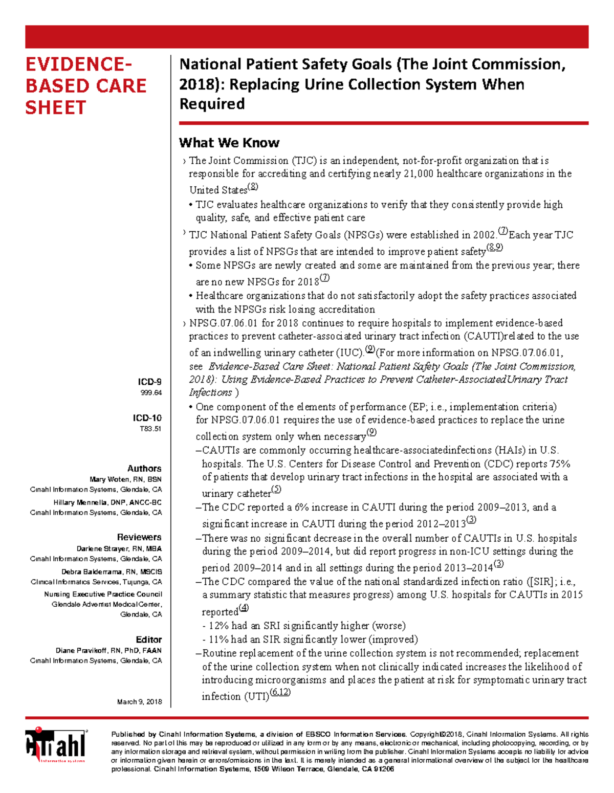 Changing of IDC bags.pdf - EVIDENCE- BASED CARE SHEET ICD- 999. ICD ...