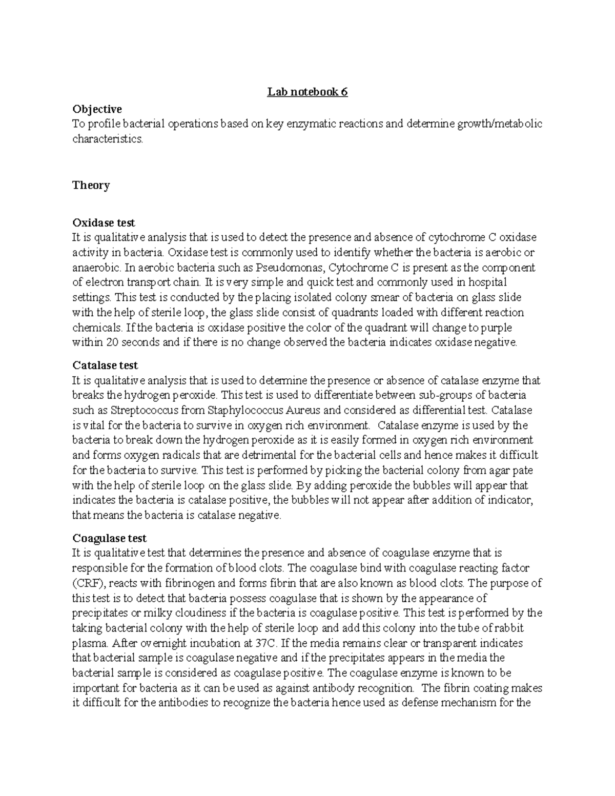 Lab notebook 6 - Copy - dfa - Lab notebook 6 Objective To profile bacterial operations based on ...