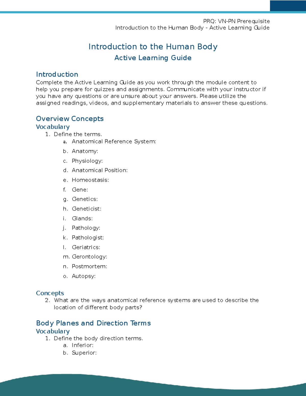 Assignment - Active Learning Guide (Ch. 2 - Introduction to the Human ...