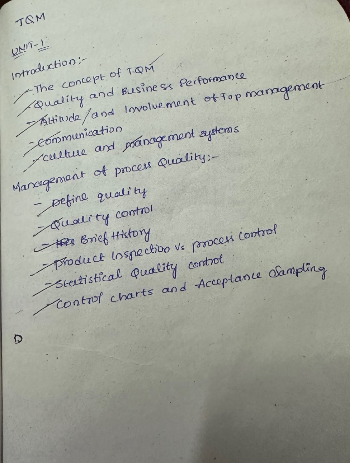 TQM -Unit-1 - Good - 1 , I rr'Y~ D () ; ~. _/ / 1h e CJ9ocJ2 f 1:- o-f \ !SJ M - '' - Studocu