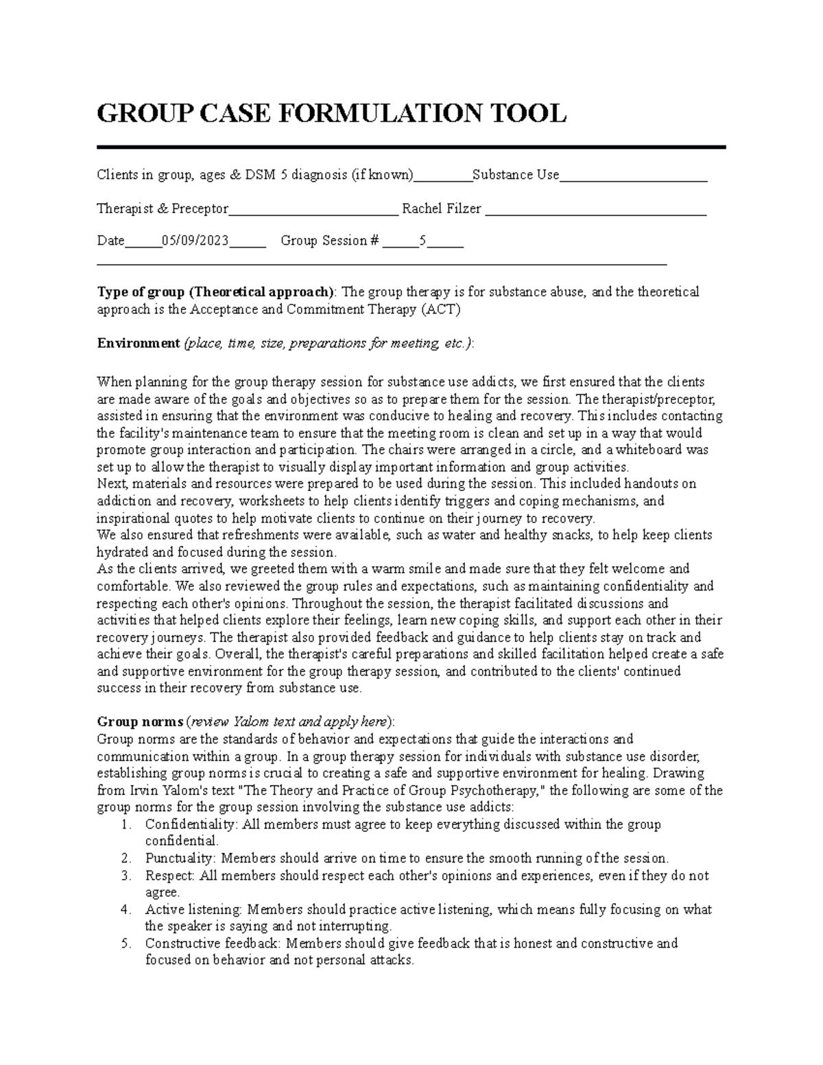 Group CASE Formulation TOOL - GROUP CASE FORMULATION TOOL Clients in ...
