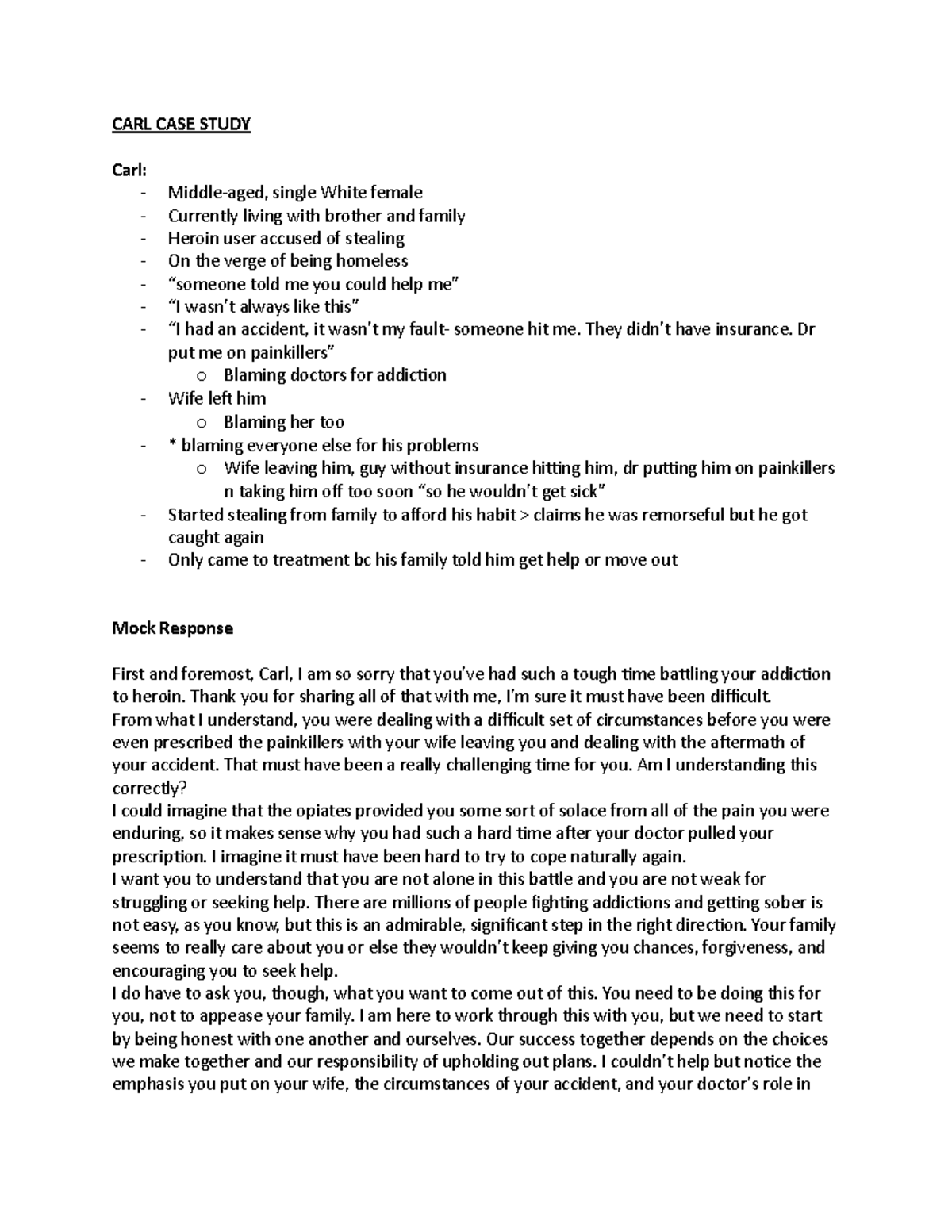 Carl Case Study copy - CARL CASE STUDY Carl: - Middle-aged, single ...