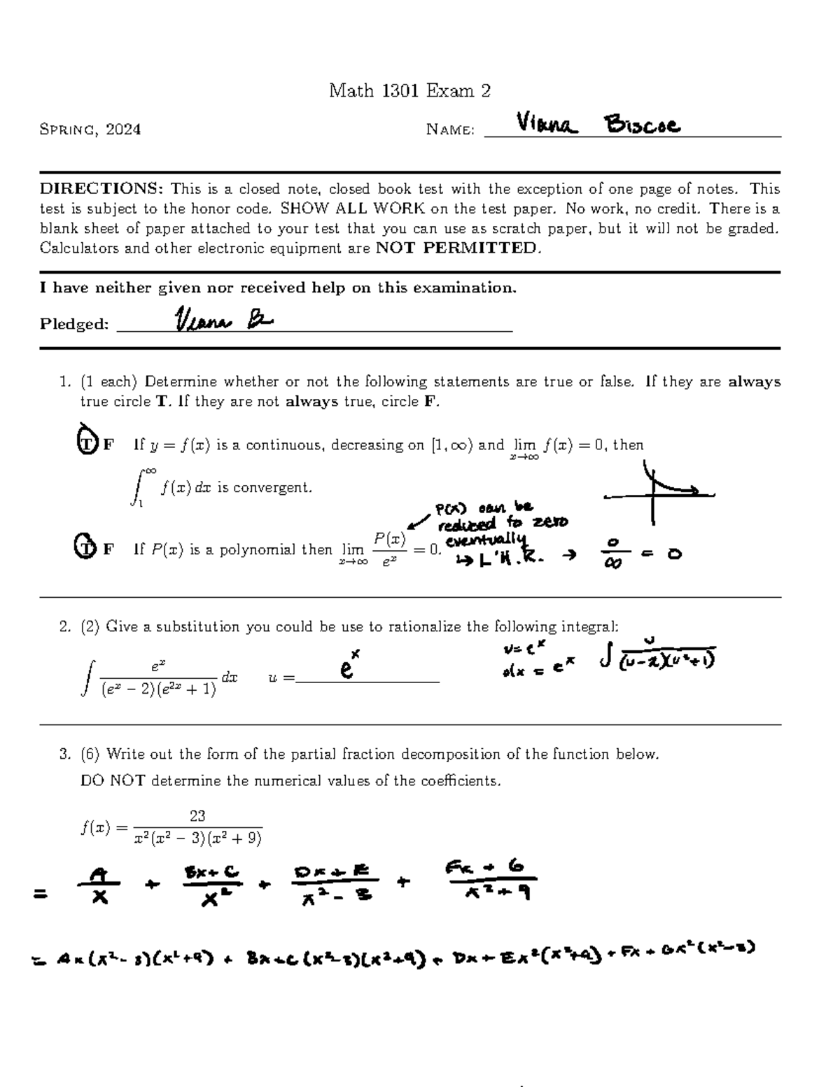 Reworked-Exam-2 - Exam 2 - Math 1301 Exam 2 Spring, 2024 Name ...