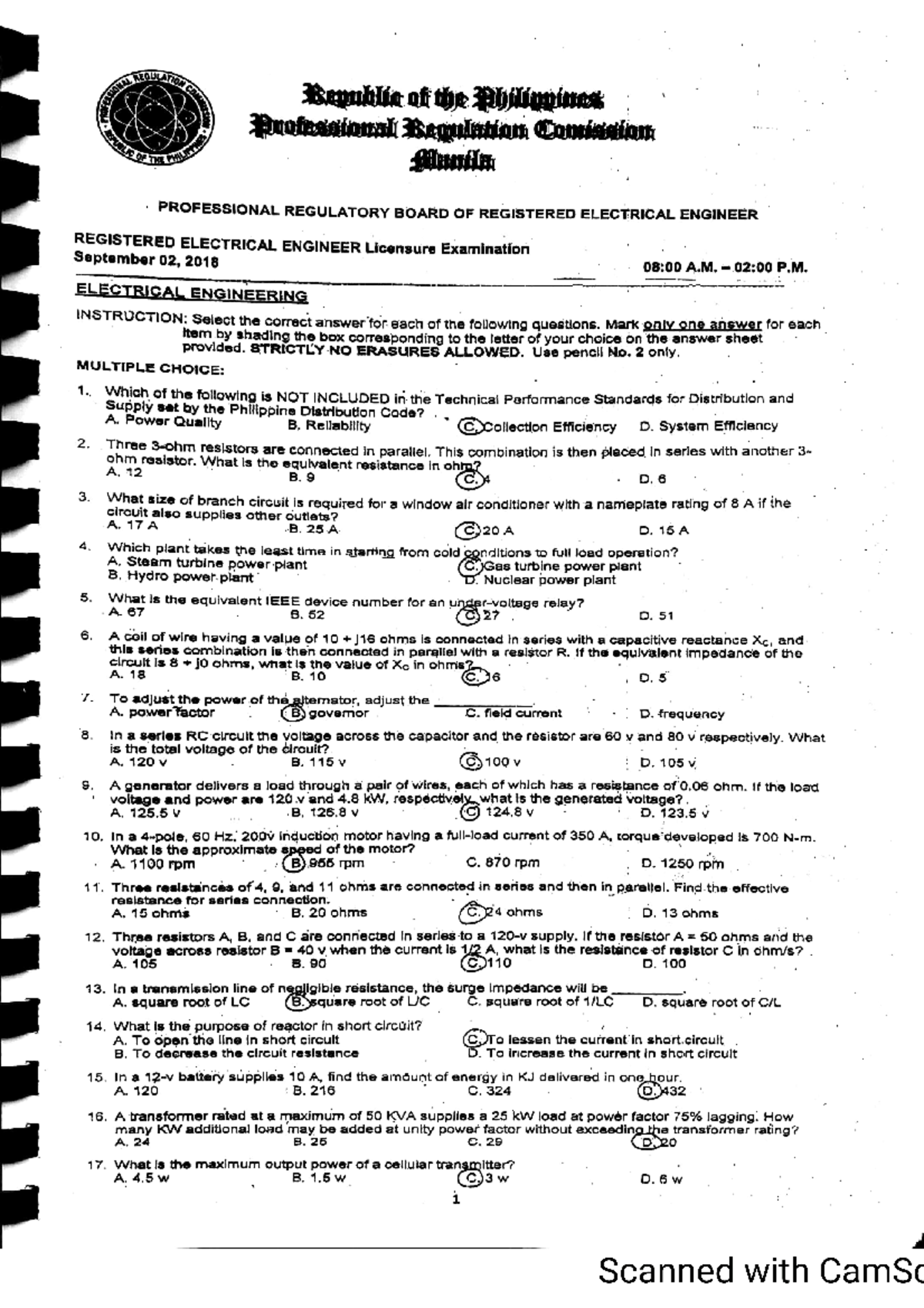 September 2018 (EE) - Ree reviewer - Bachelor of Science in Electrical ...