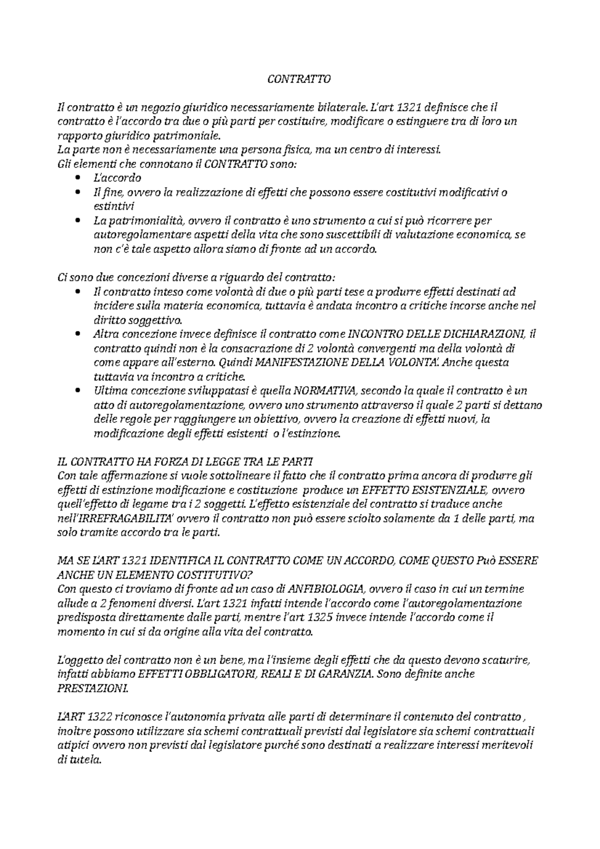 Contratto - Riassunto Manuale di diritto privato - CONTRATTO Il ...