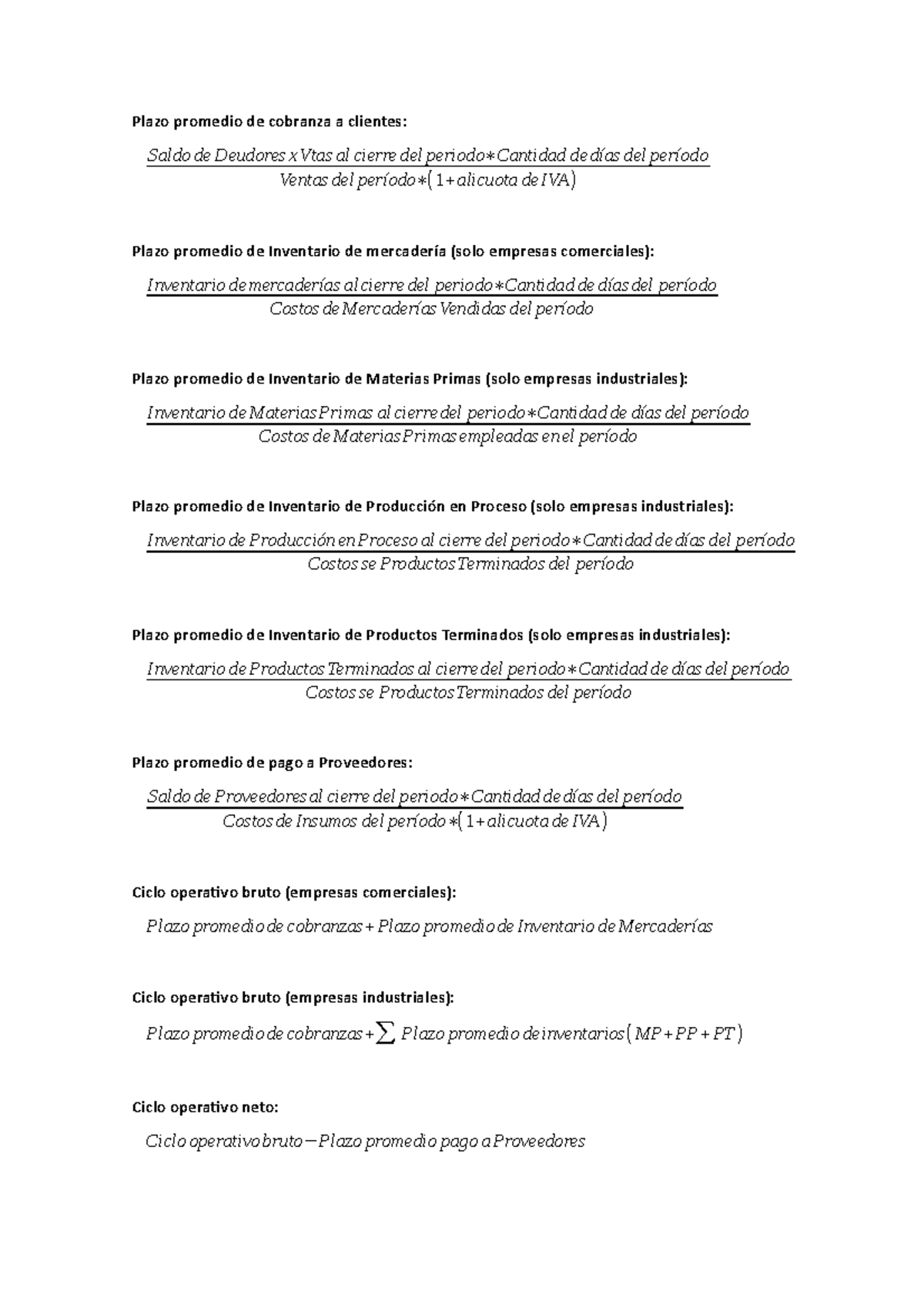 Formulas+de+calculo+de+los+Ratios+-+TP2 - Plazo promedio de cobranza a ...