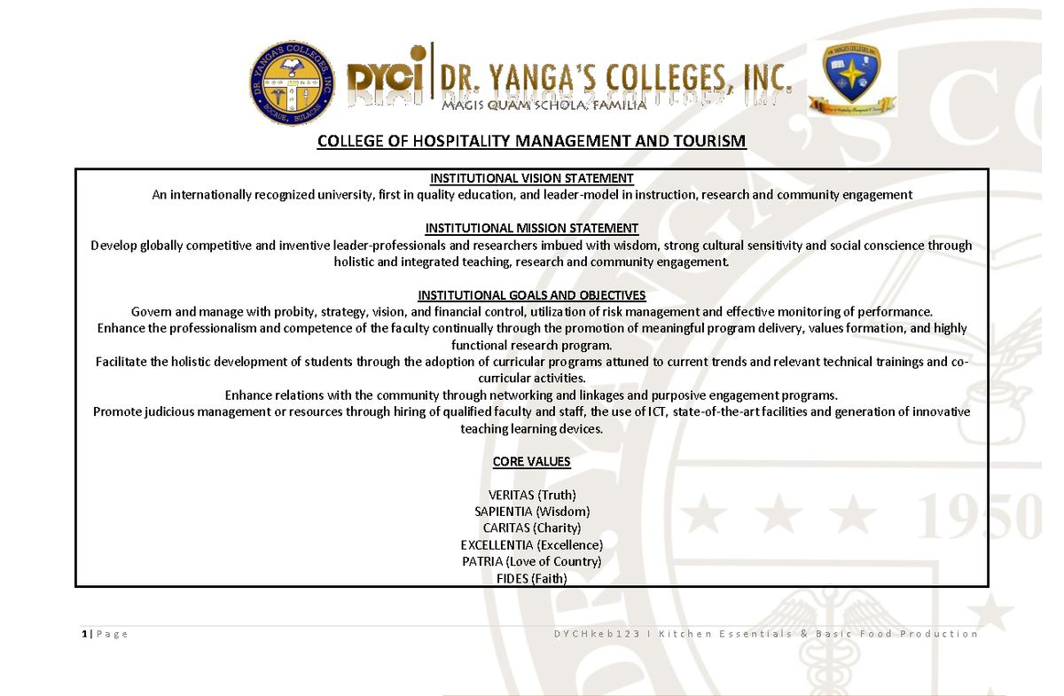 Dychkeb 123 New Course SYllabi-HM - COLLEGE OF HOSPITALITY MANAGEMENT ...