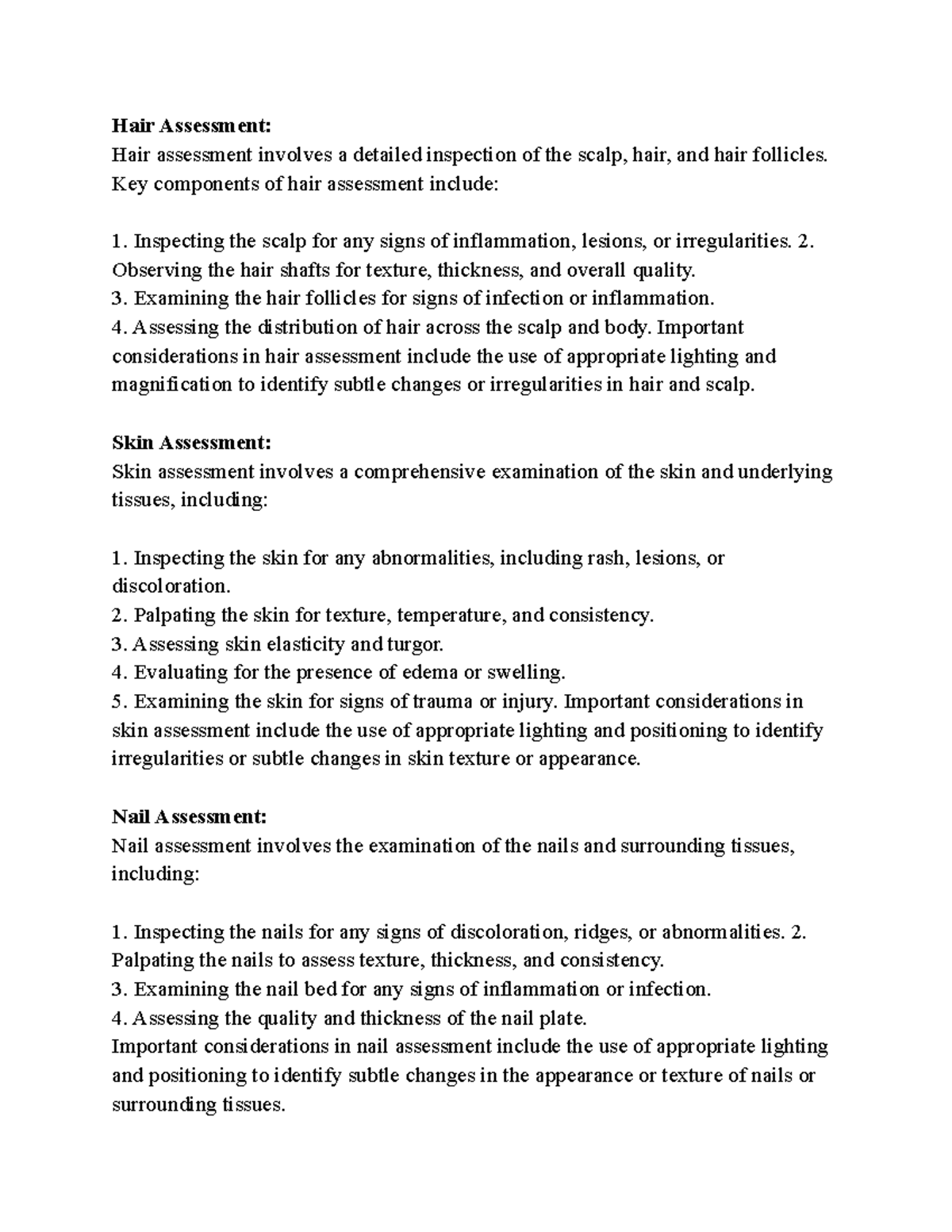 Hair,skin,nail assessment study guide - Hair Assessment: Hair ...