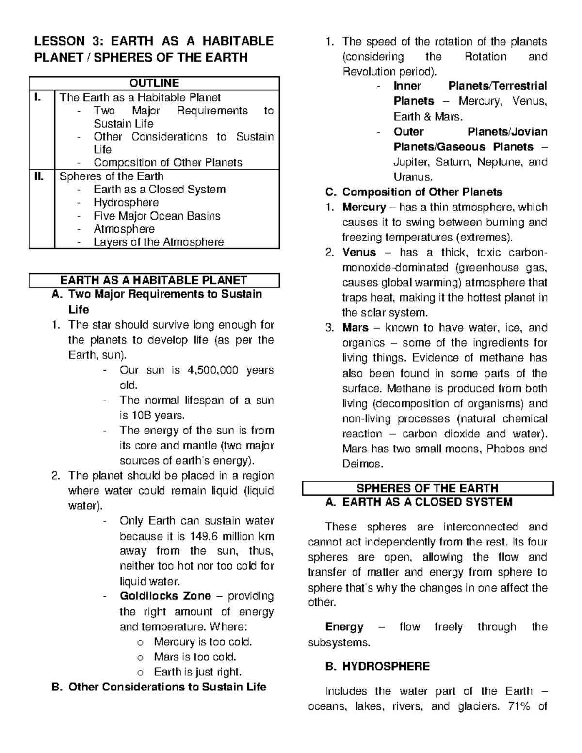 S11-L3.Spheres of the Earth - LESSON 3: EARTH AS A HABITABLE PLANET ...