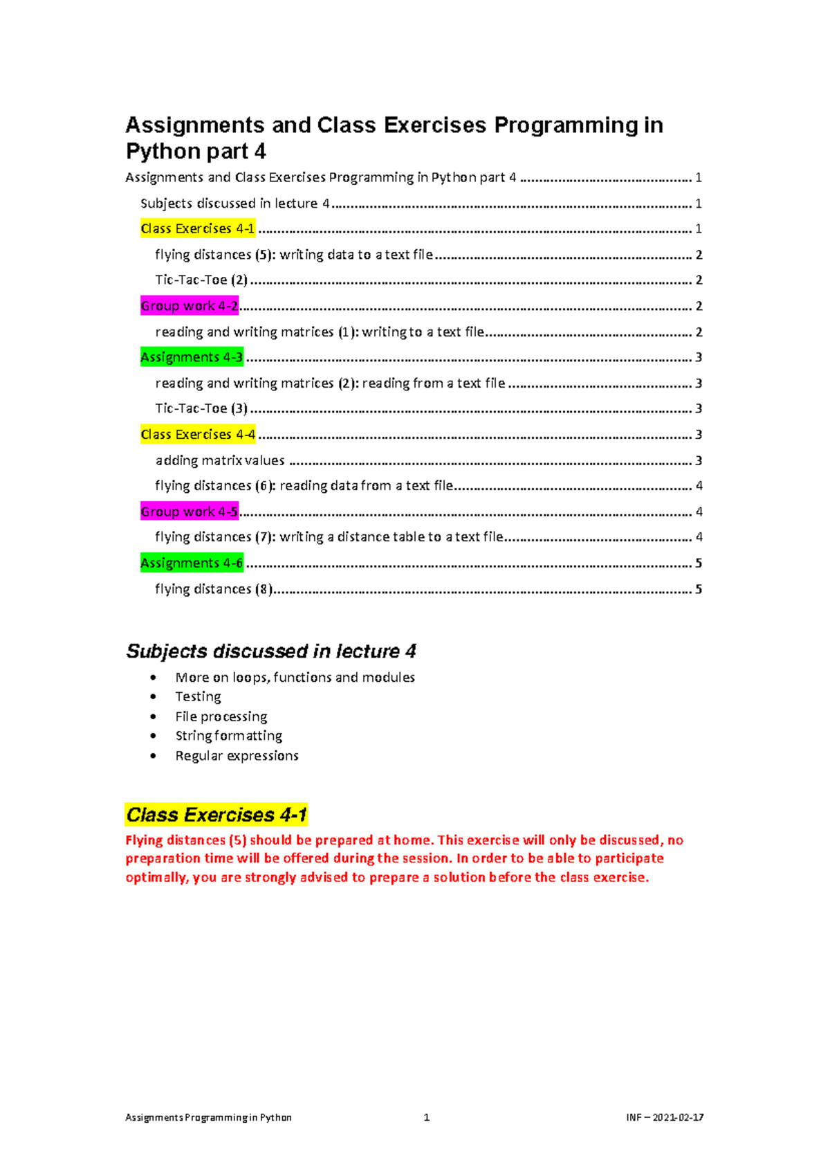 Assignment and Class Exercises Programming in Python Part 4 ...