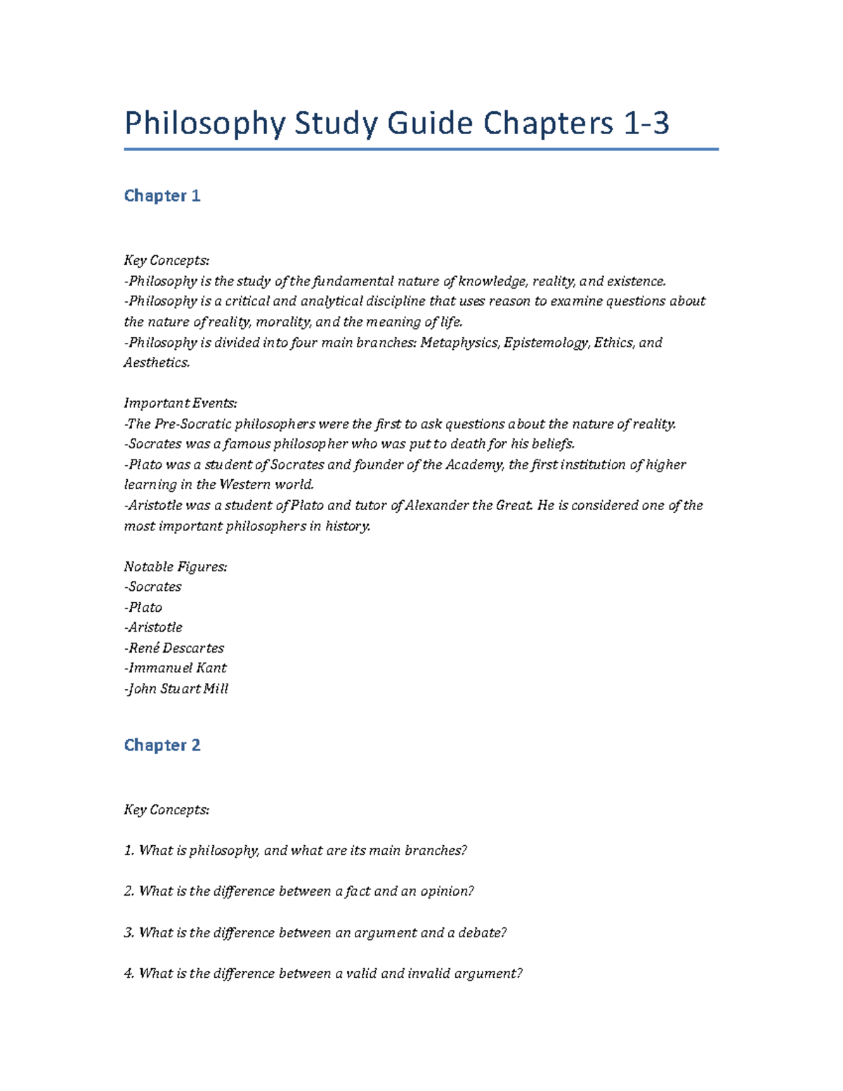Philosophy Study Guide Chapters 1-3 - Philosophy Study Guide Chapters 1 ...