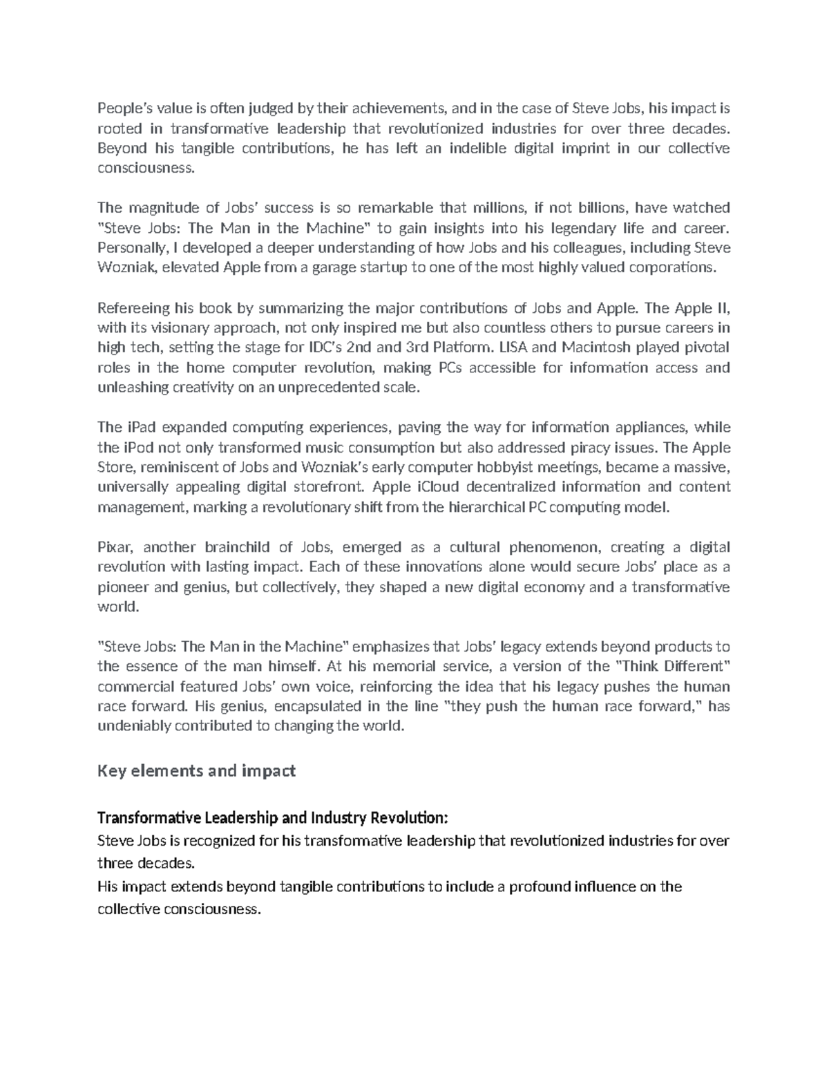 Assig 2 - People's value is often judged by their achievements, and in ...