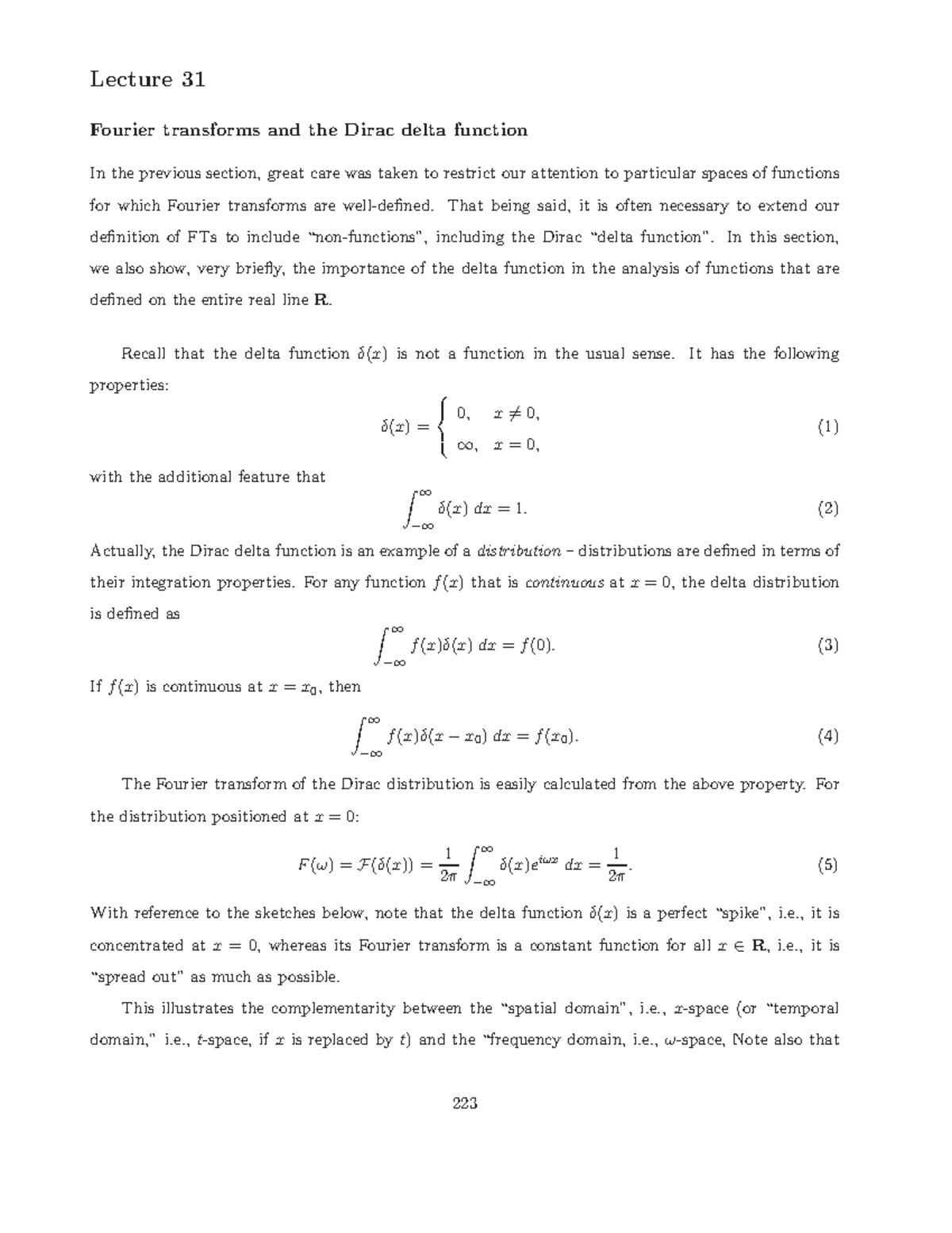 Set11 - Lecture 31 Fourier transforms and the Dirac delta function In ...