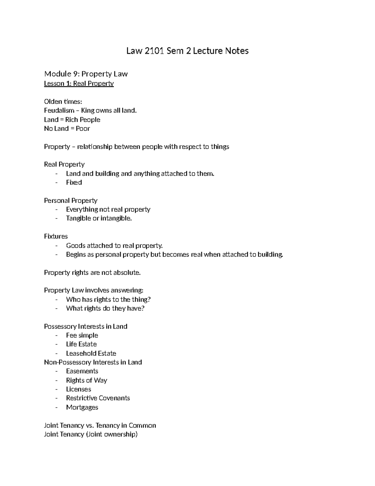 Law Sem 2 Lec Notes (Not Incl. Module 14 & 15) - Law 2101 Sem 2 Lecture ...