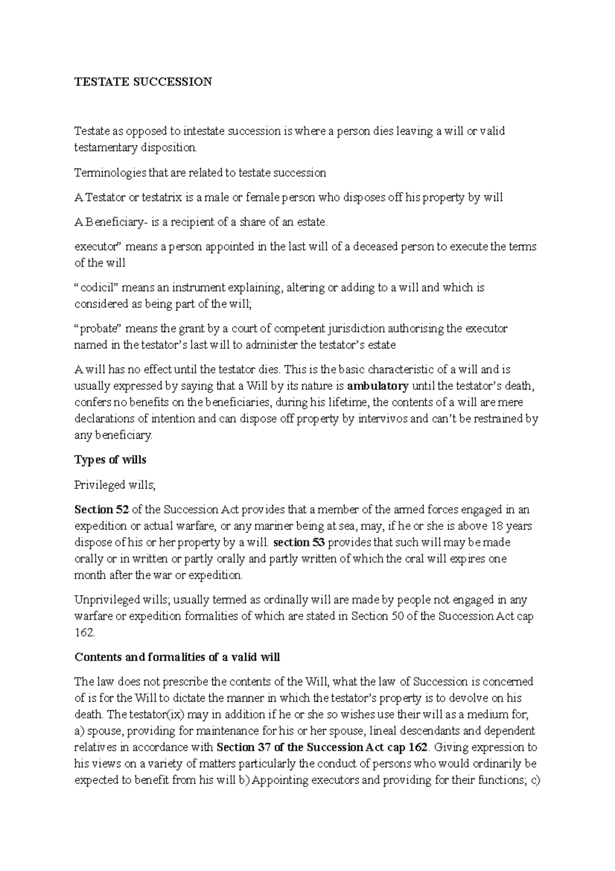 testate succession - Family Law 2 - IUIU - Studocu