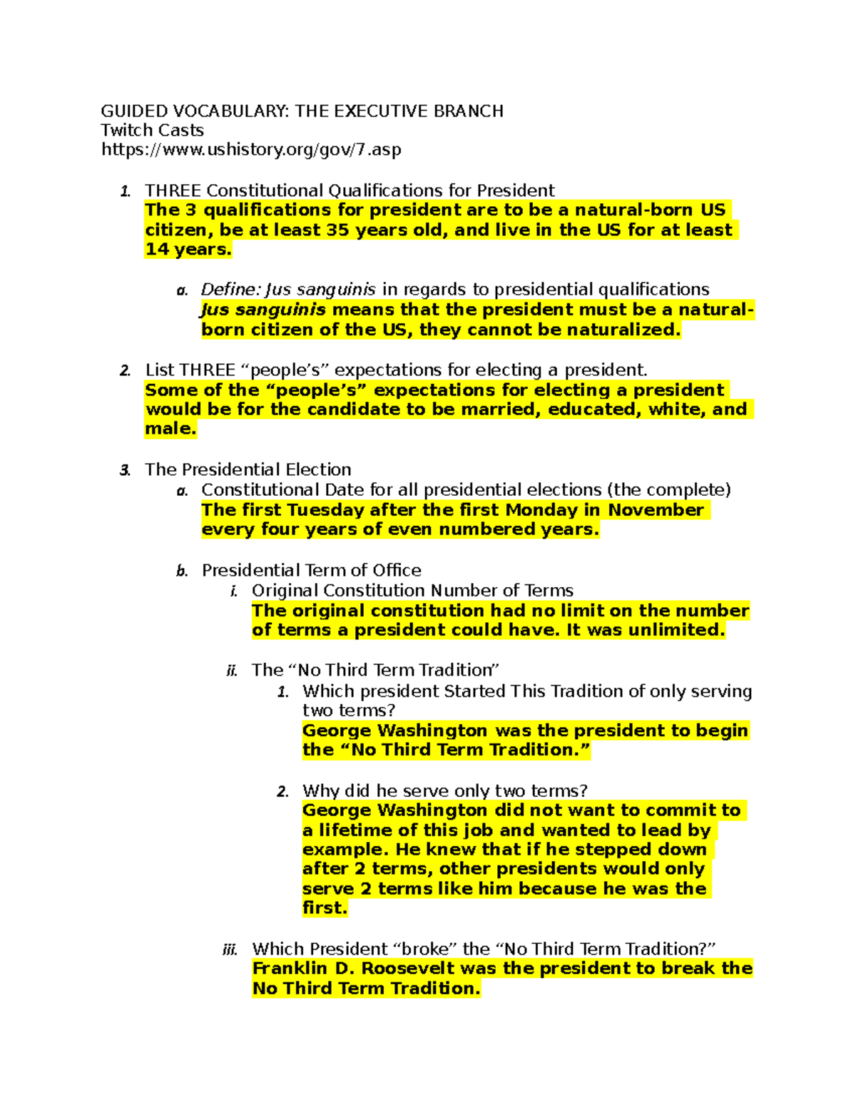 Guided Vocabulary Executive Branch 2023 - GUIDED VOCABULARY: THE ...