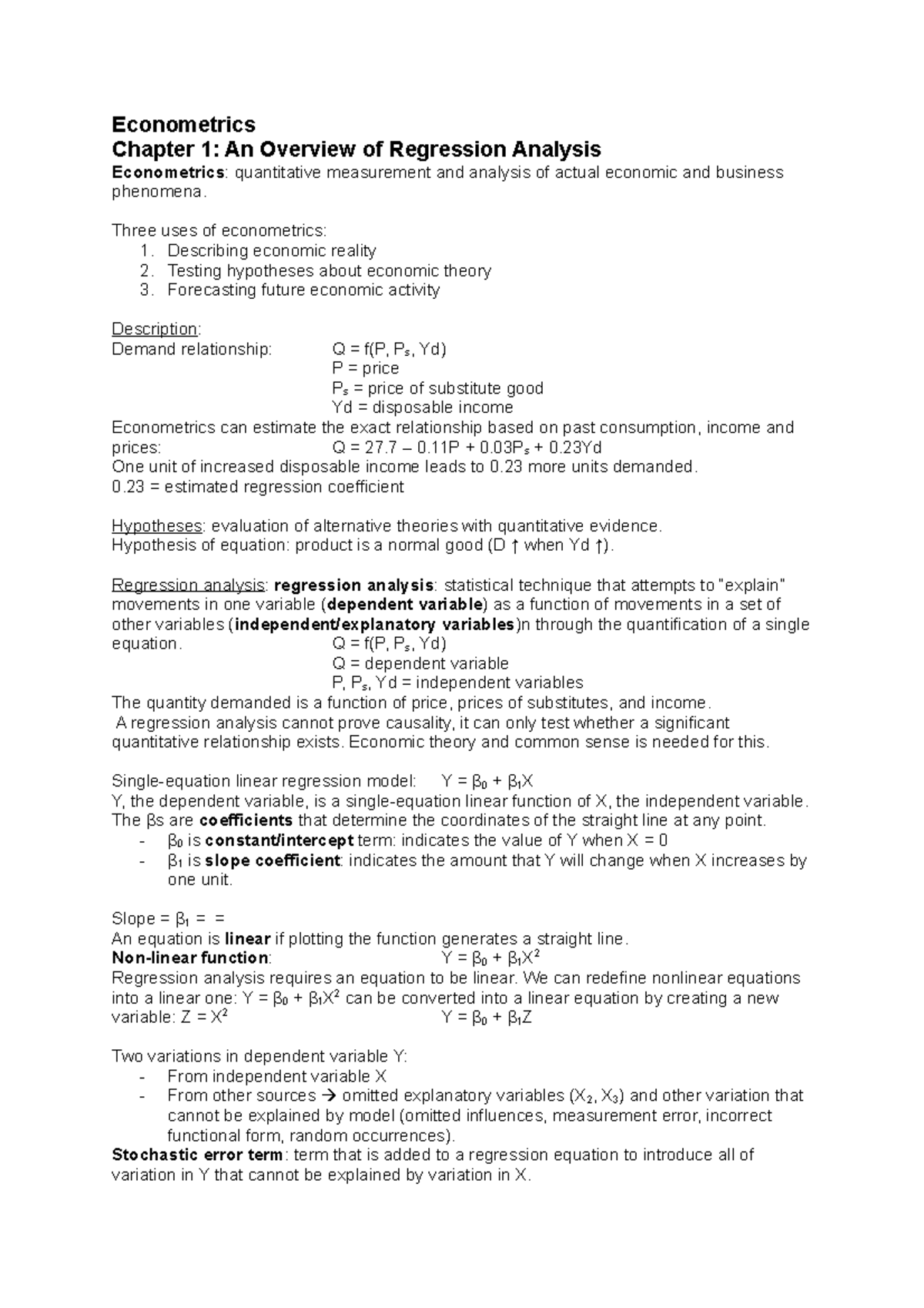 Summary Book Lecture S 1 Complete Econometrics Summary Chapter