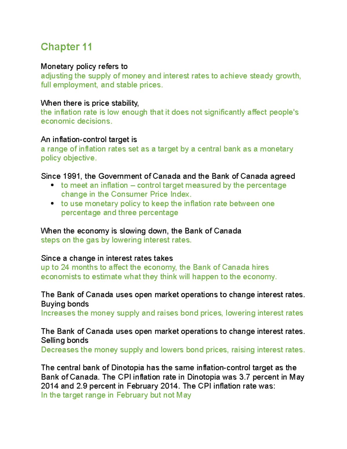 Final Exame Chapter 11, 12, 13 - Chapter 11 Monetary policy refers to ...