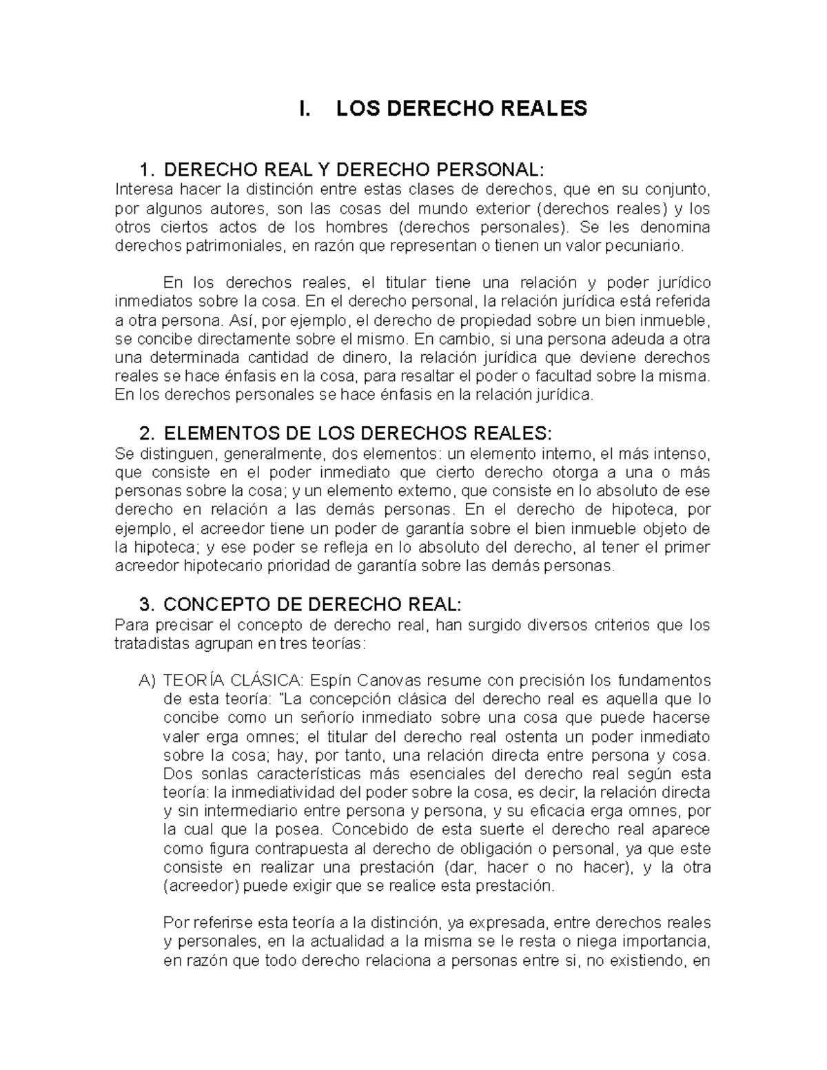 LOS D Erecho Reales - ensayo - I. LOS DERECHO REALES 1. DERECHO REAL Y ...