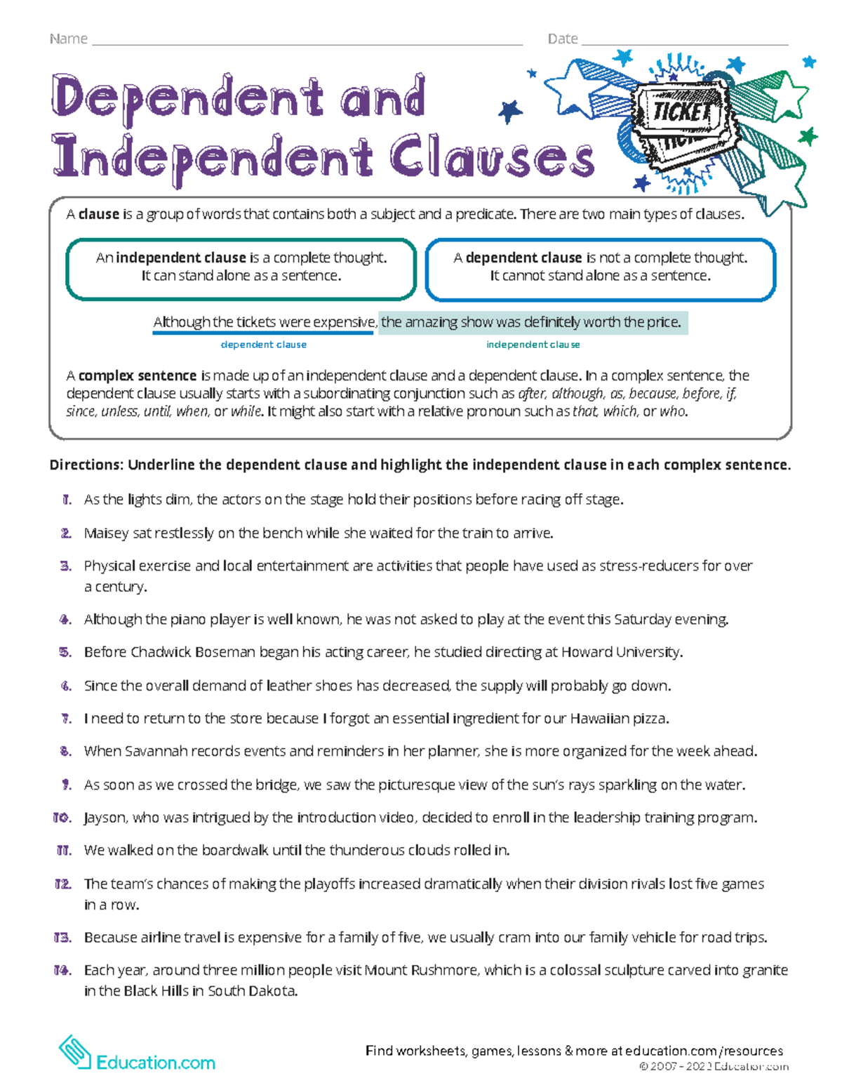 Dependent And Independent Clauses Name Studocu