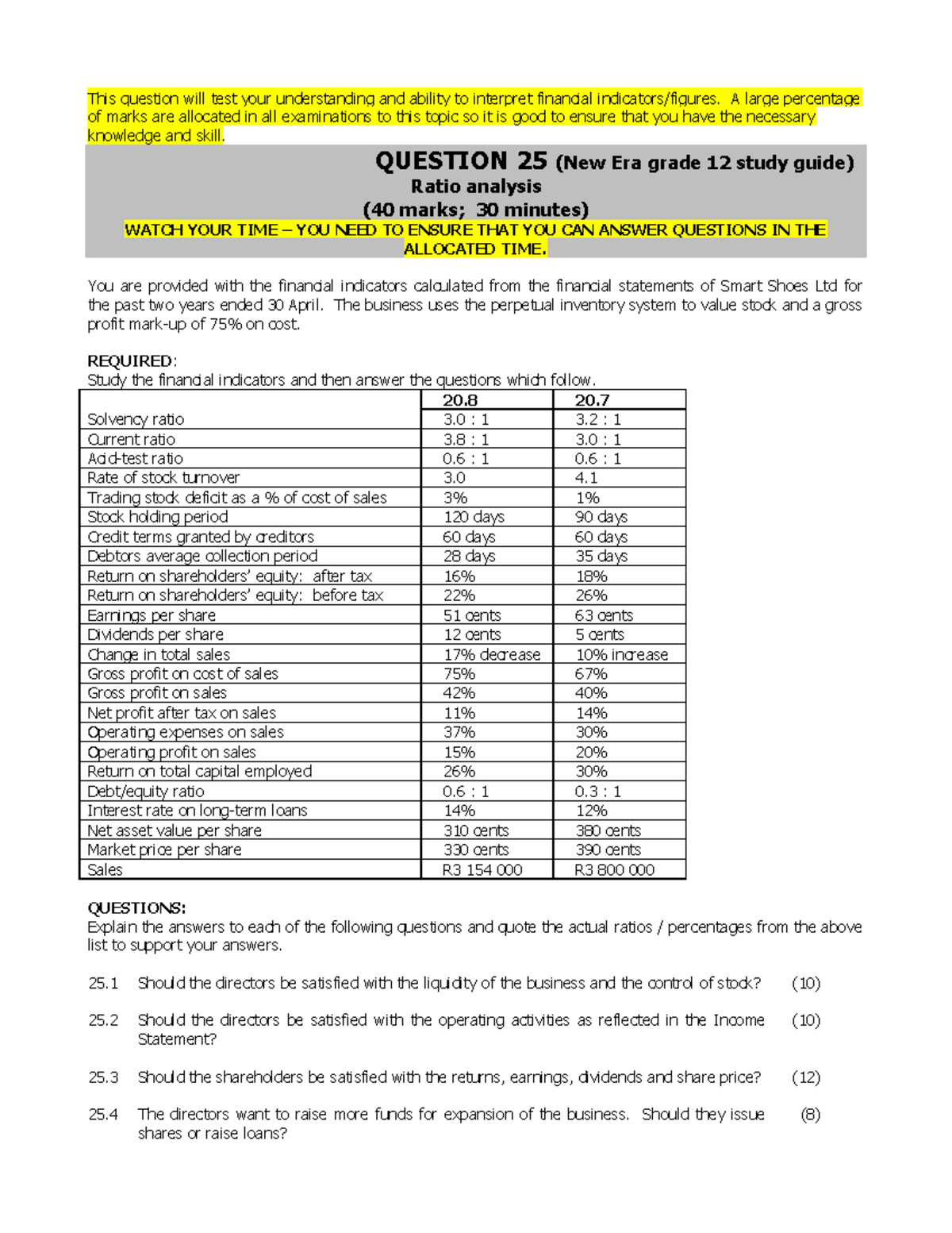 Q25 Ratio and analysis - Past Paper - This question will test your ...