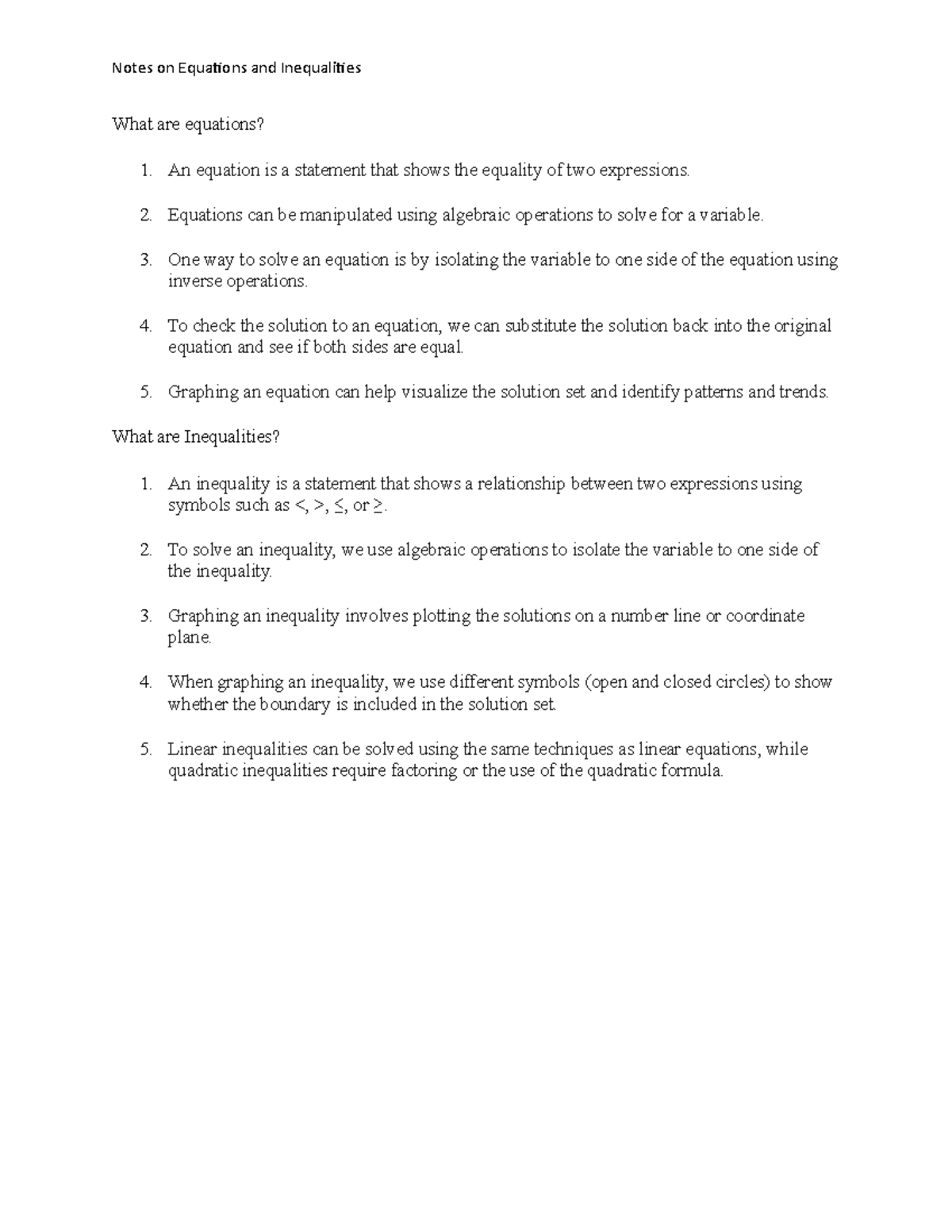 Equations and Inequalities in 1 variable - Notes on Equations and ...
