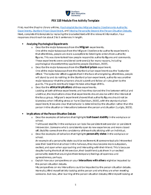 PSY 328 Project 1 Milestone - PSY 328 Project One Milestone Template To ...