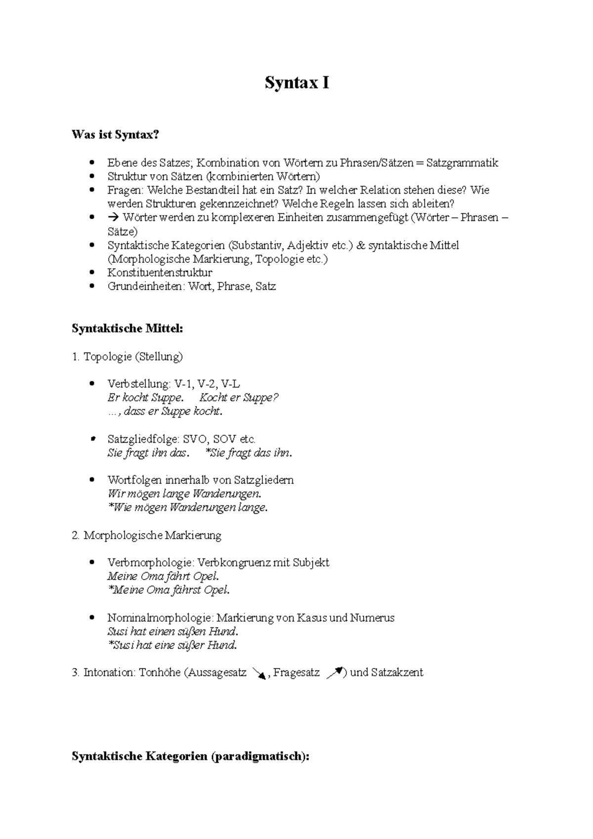 Syntax I - Mitschriften von dem Seminar - Syntax I Was ist Syntax ...