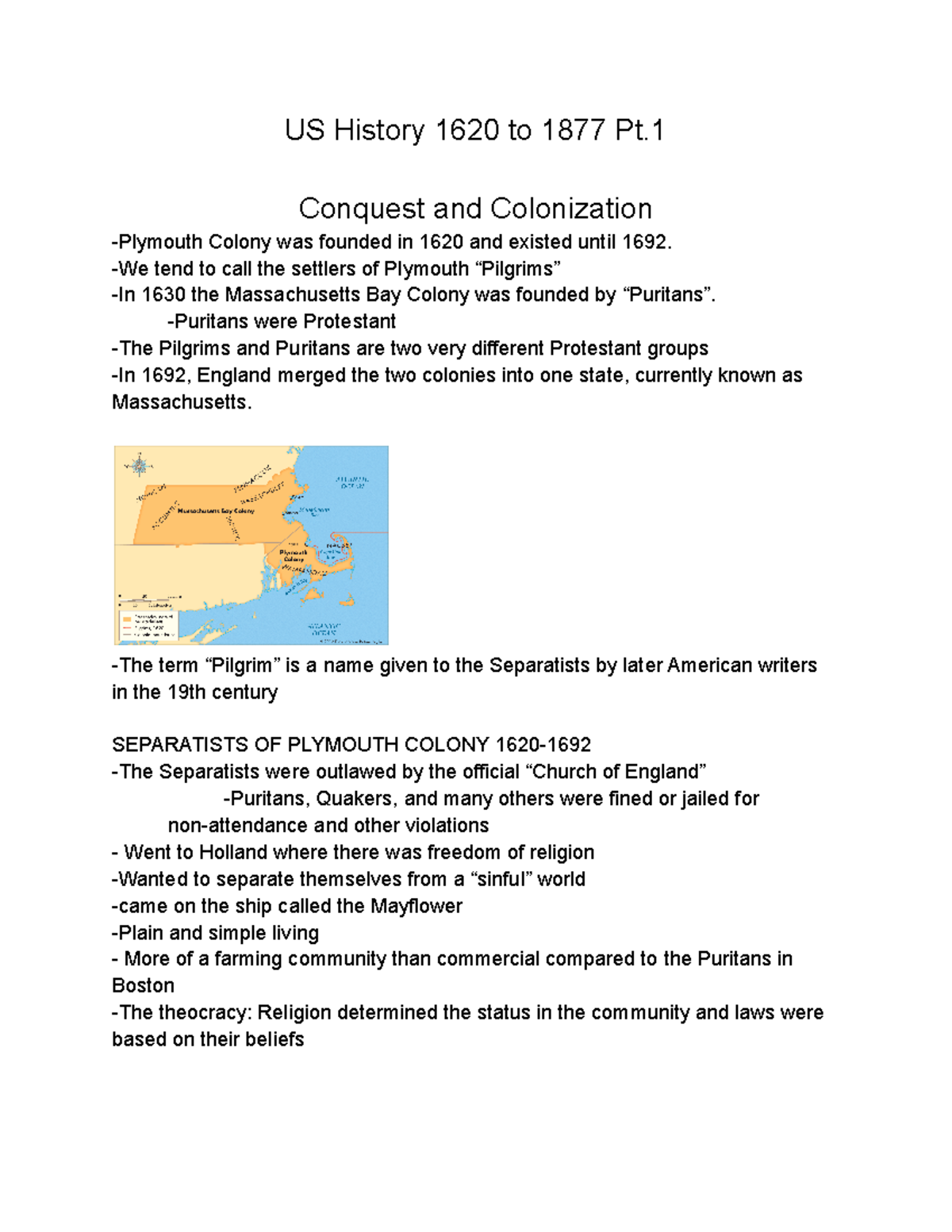 US History 1620 to 1877 Pt - US History 1620 to 1877 Pt. Conquest and ...