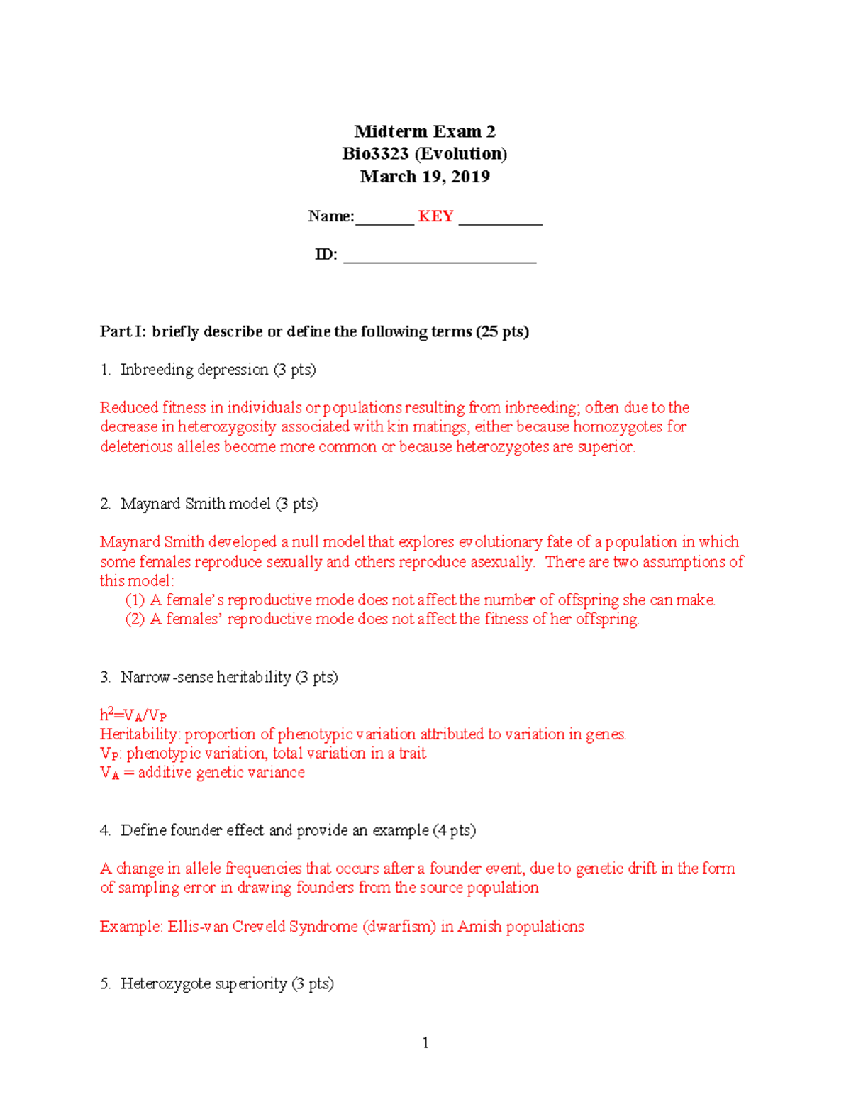 Evolution Exam 2 - Exam 2 - Midterm Exam 2 Bio3323 (Evolution) March 19 ...