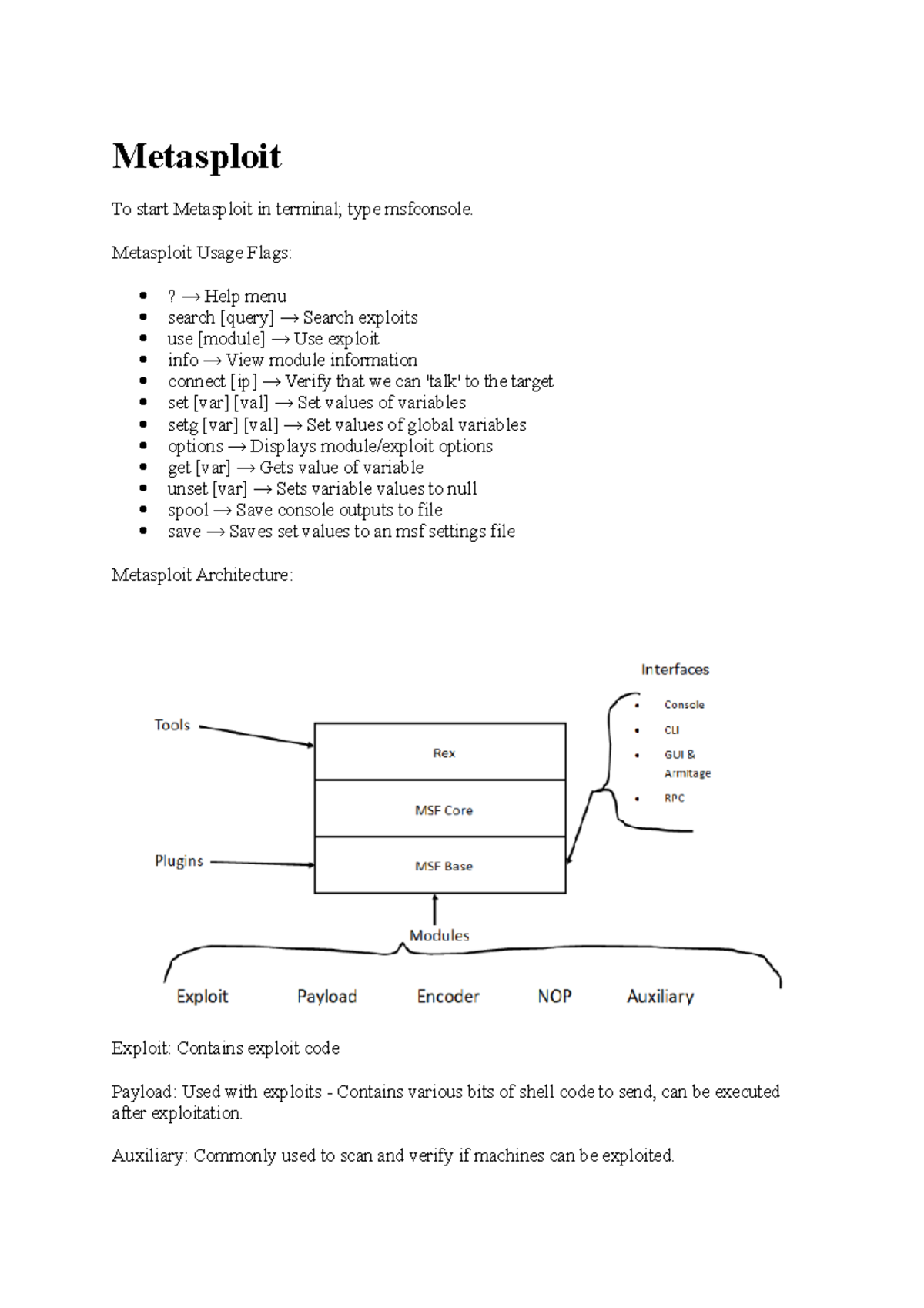 Metasploit Lecture Notes Metasploit To Start Metasploit In Terminal Type Msfconsole