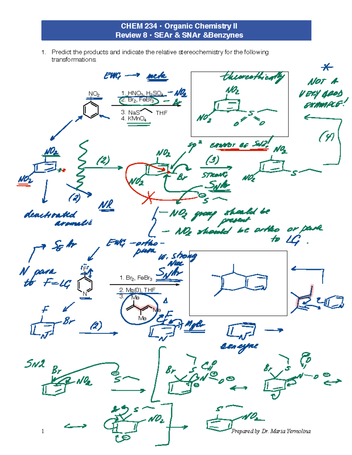 234 - R8 SEAr SNAr Benzyne Key - CHEM 234 • Organic Chemistry II • Fall ...
