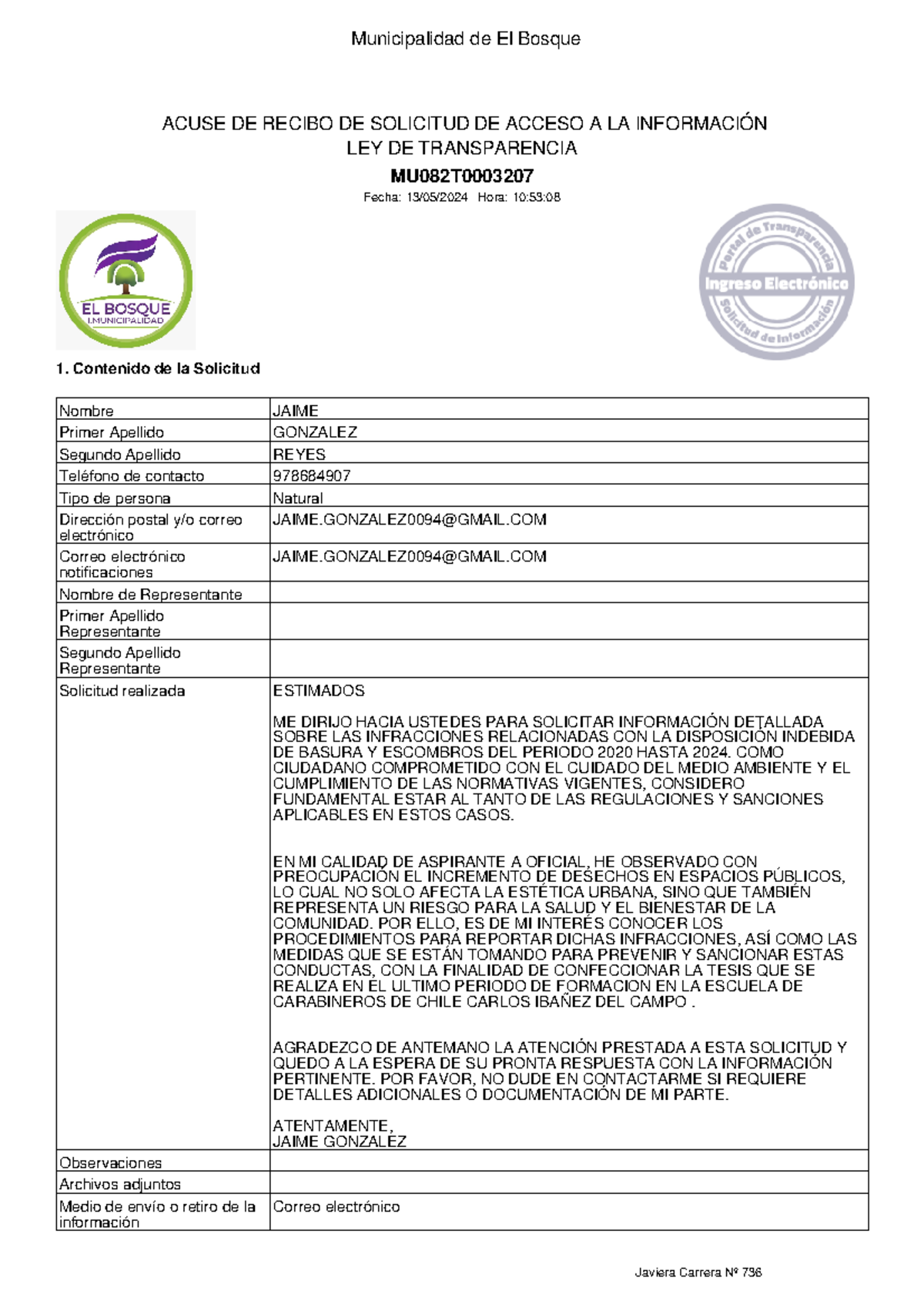 Acuse Recibo (40) - repaso - ACUSE DE RECIBO DE SOLICITUD DE ACCESO A ...