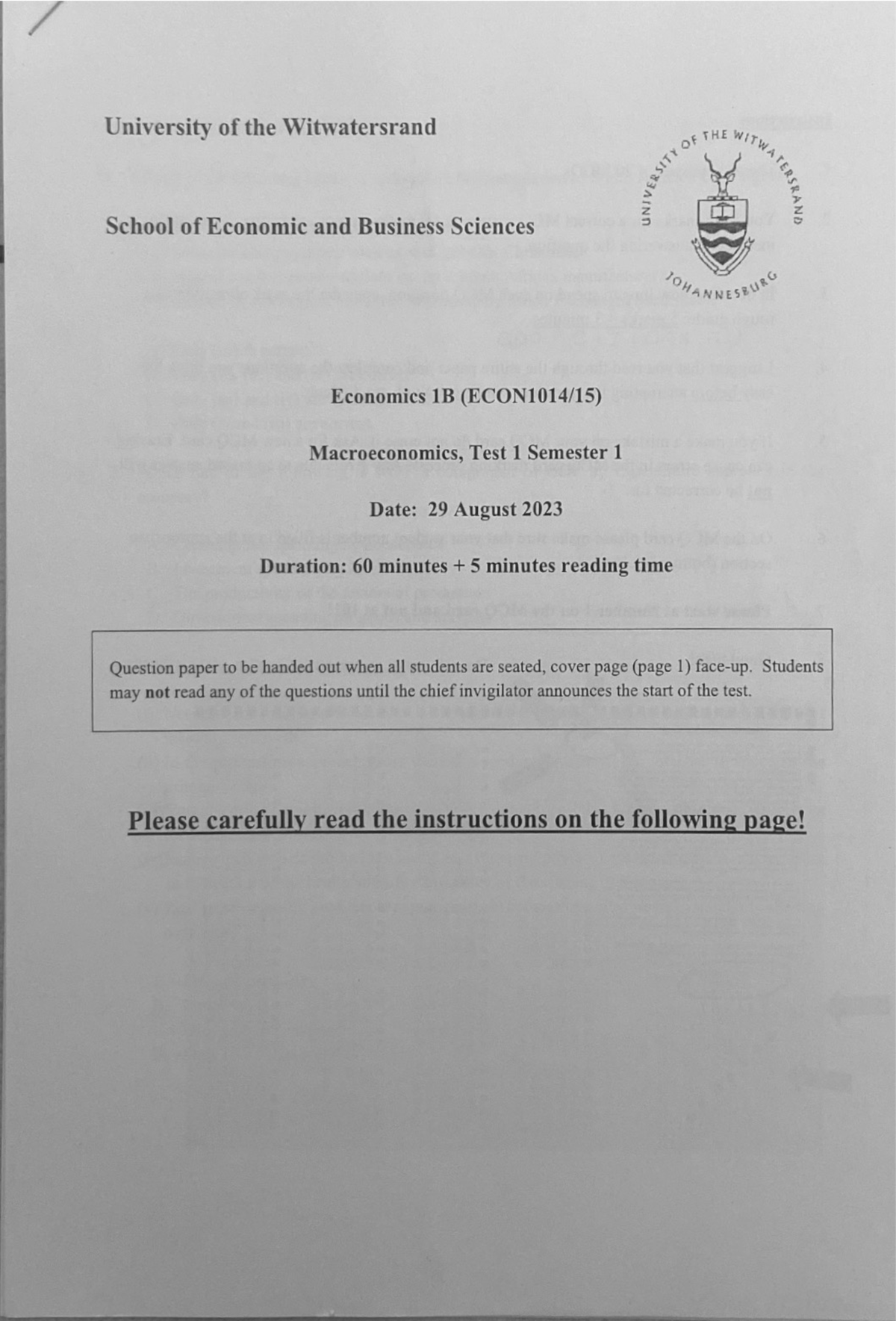 Macroeconomics Test 1 Semester 1 - ECON1014 - Studocu